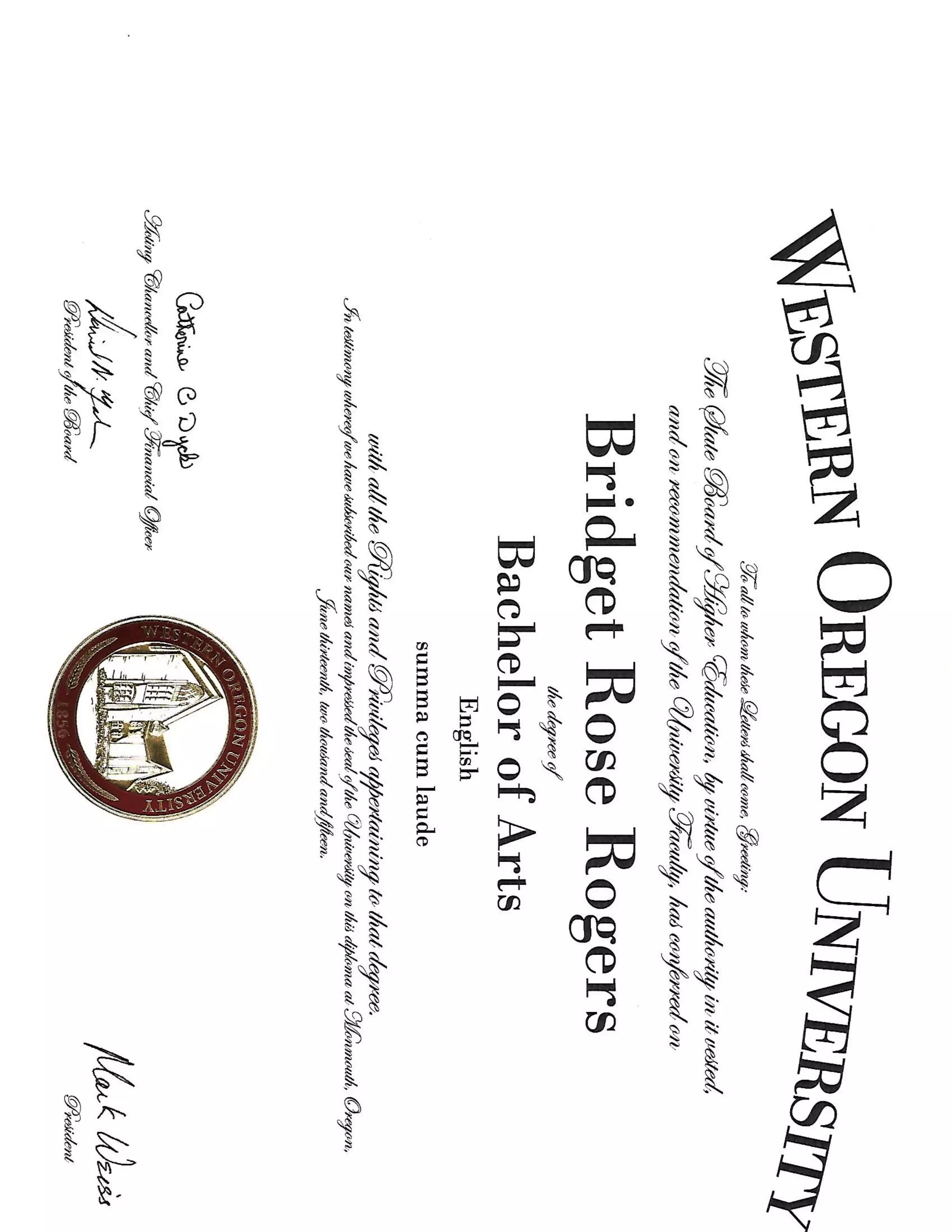 WOU Diploma Bridget Rogers (1) | PDF