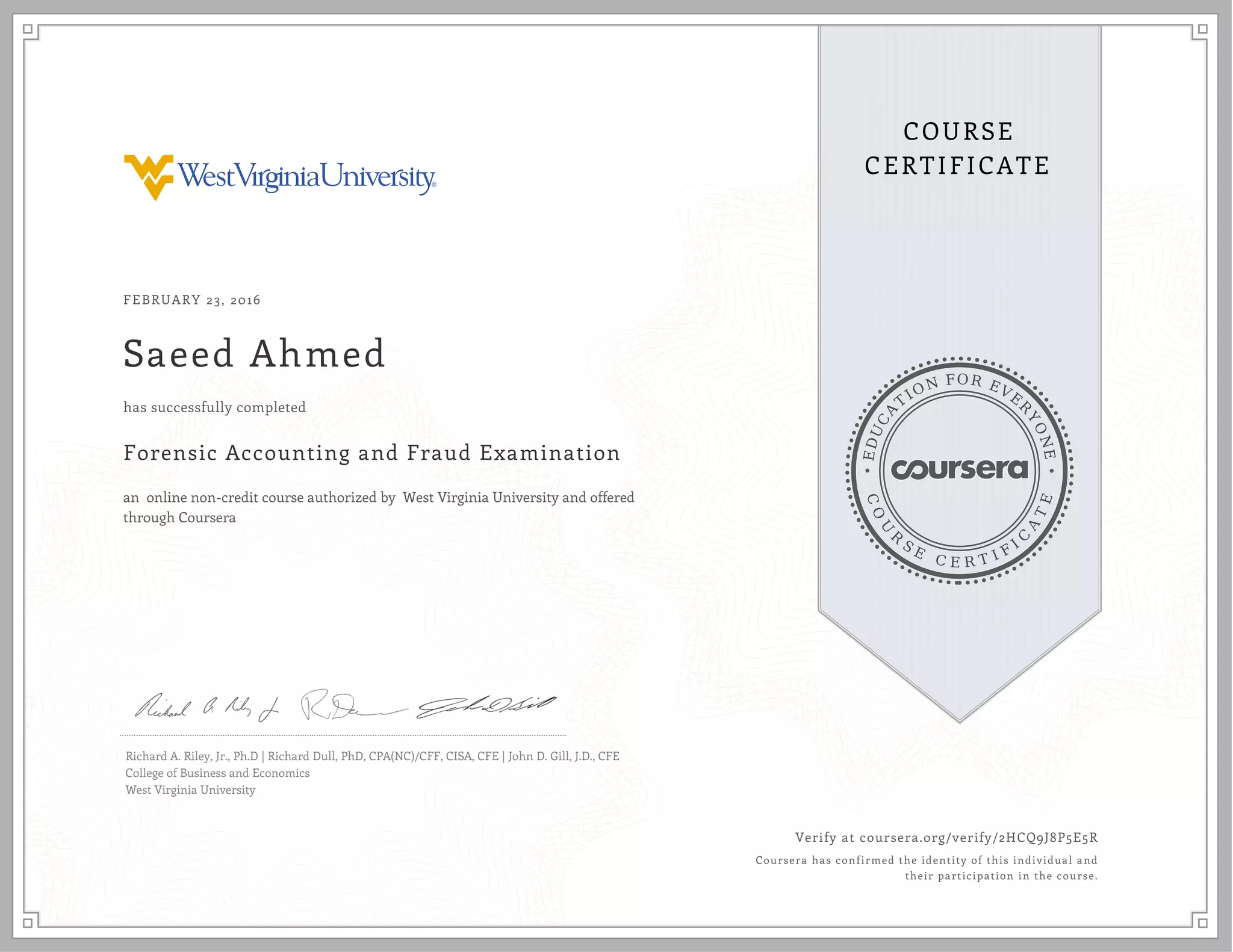 coursera certificate - Fraud examination | PPT
