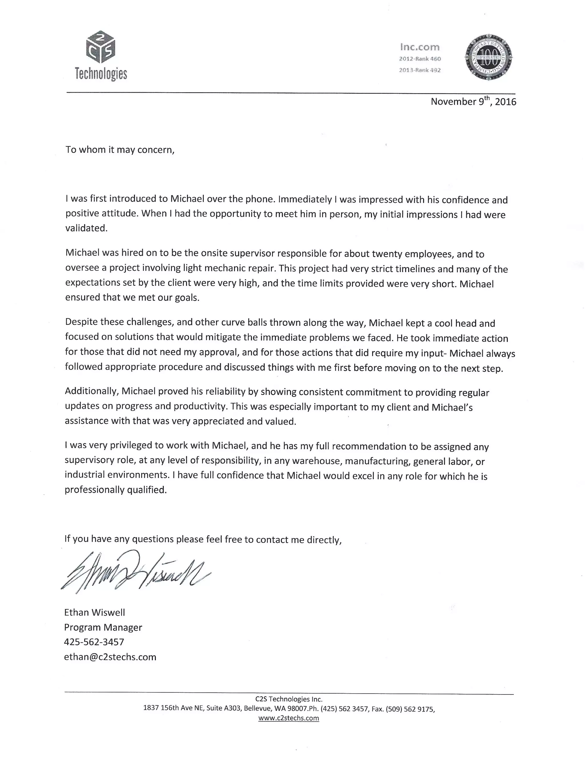 C2S - Recommendation Letter - Signed | PDF