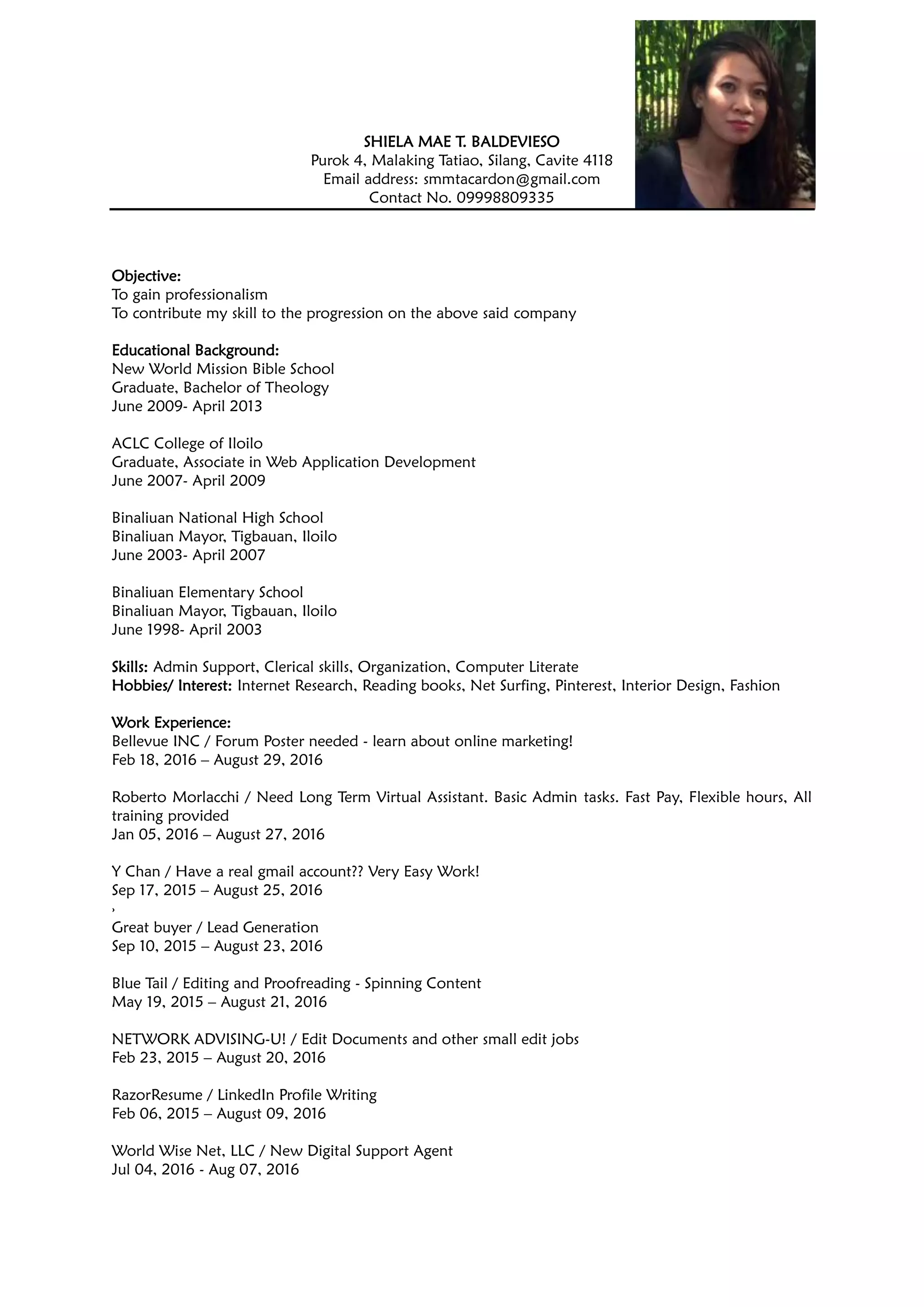 RESUME, shiela2 | PDF