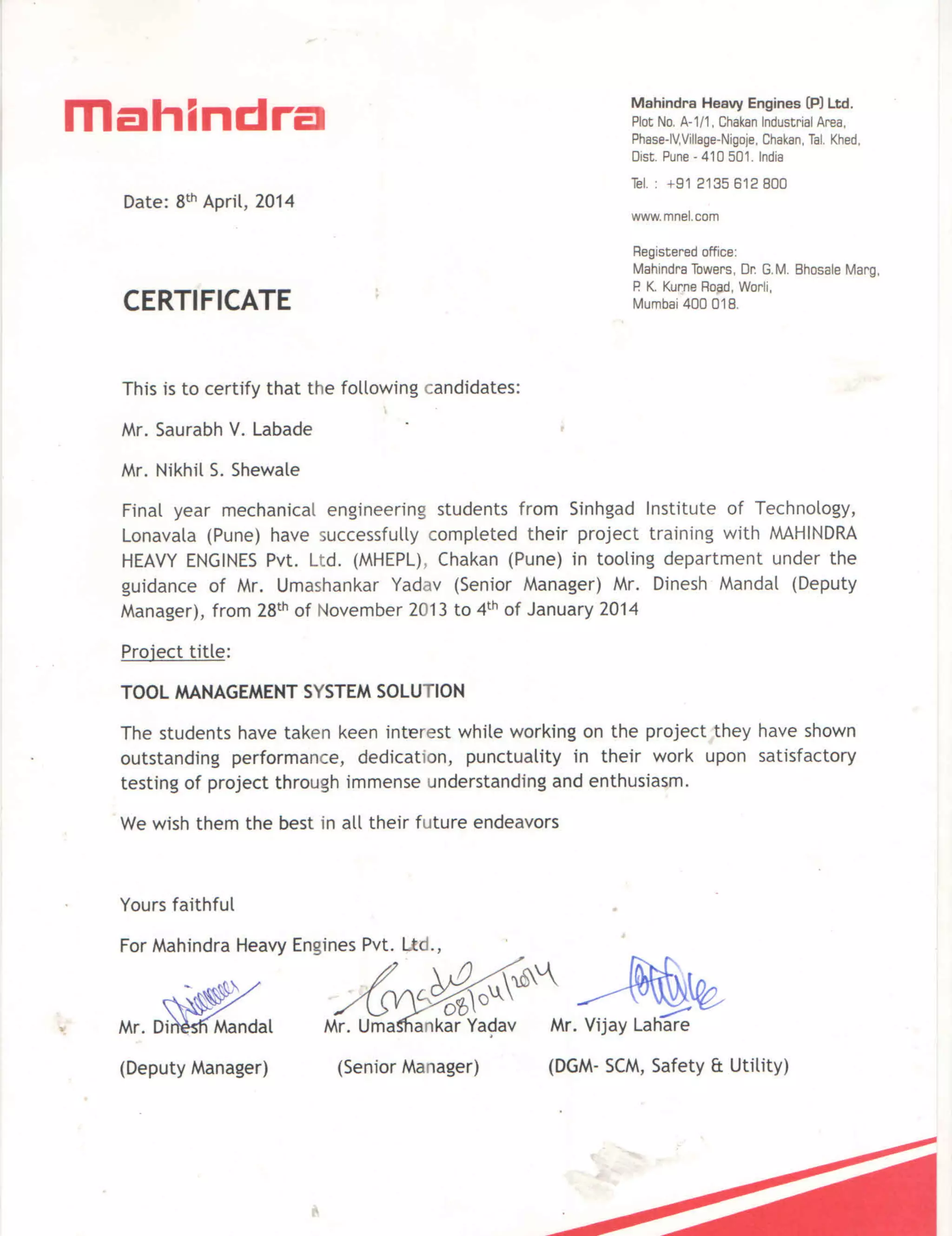 mahindra letter | PDF