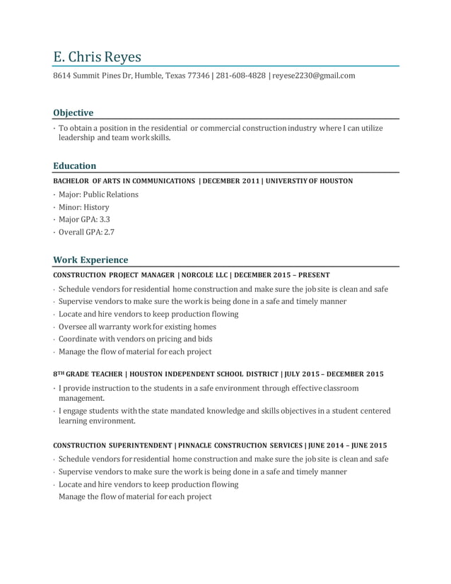 Chris_resume 5 | DOCX | Business | Business and Finance
