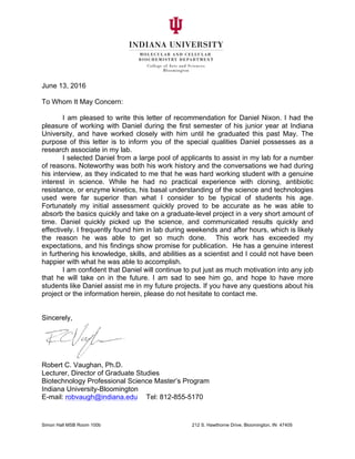 Dr. Vaughan - Letter of Reccomendation | PDF