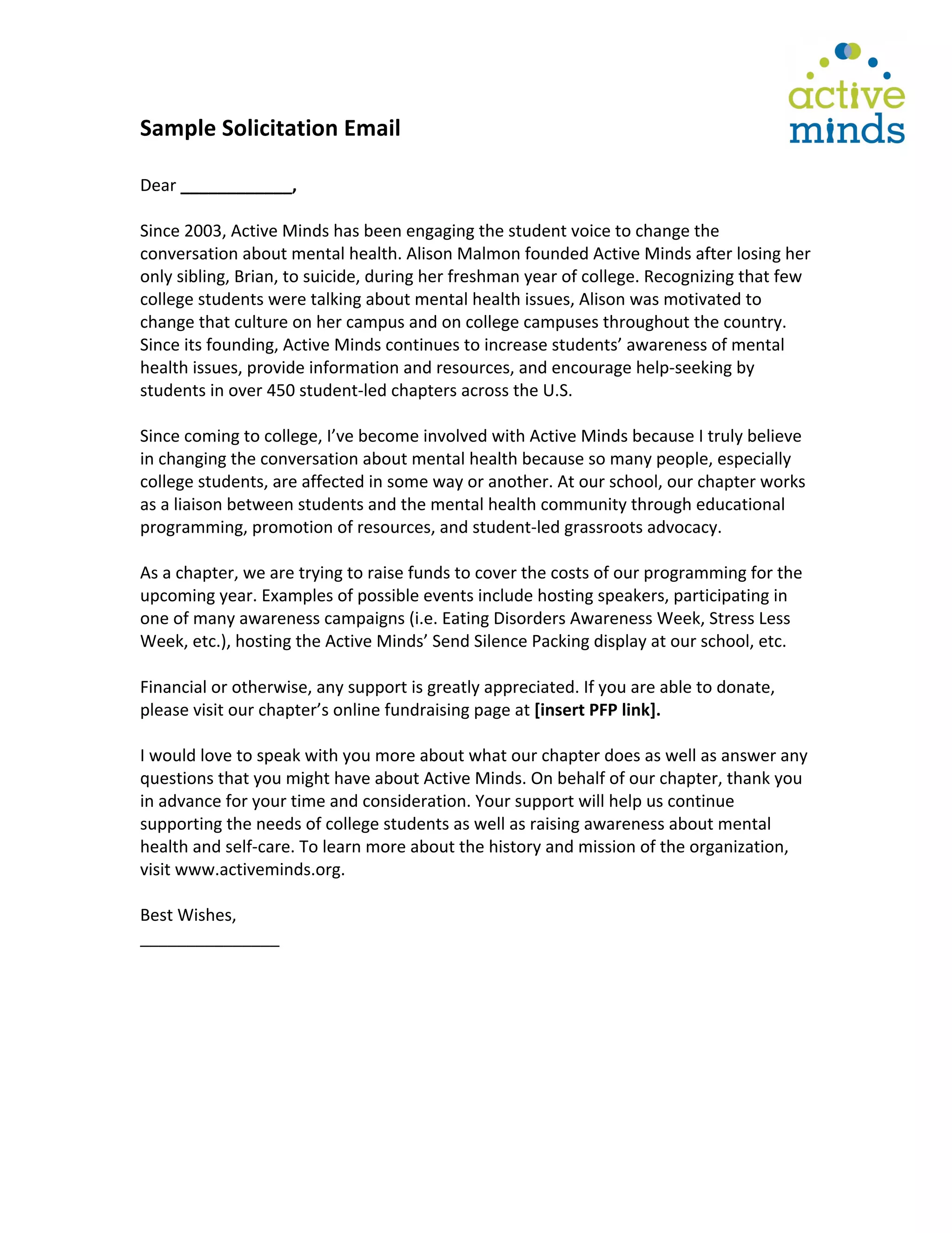 Sample Solicitation Letters | PDF | Mental Health | Diseases and Conditions