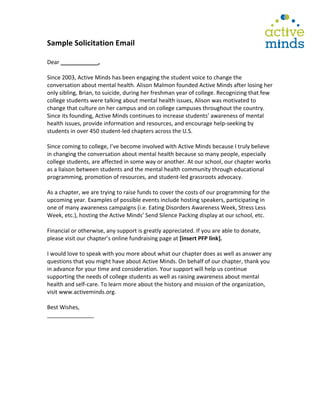Sample Solicitation Letters | PDF | Mental Health | Diseases and Conditions
