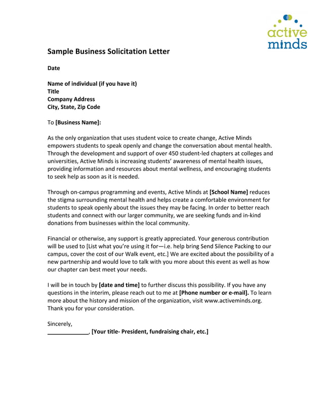 Sample Solicitation Letters | PDF | Mental Health | Diseases and Conditions