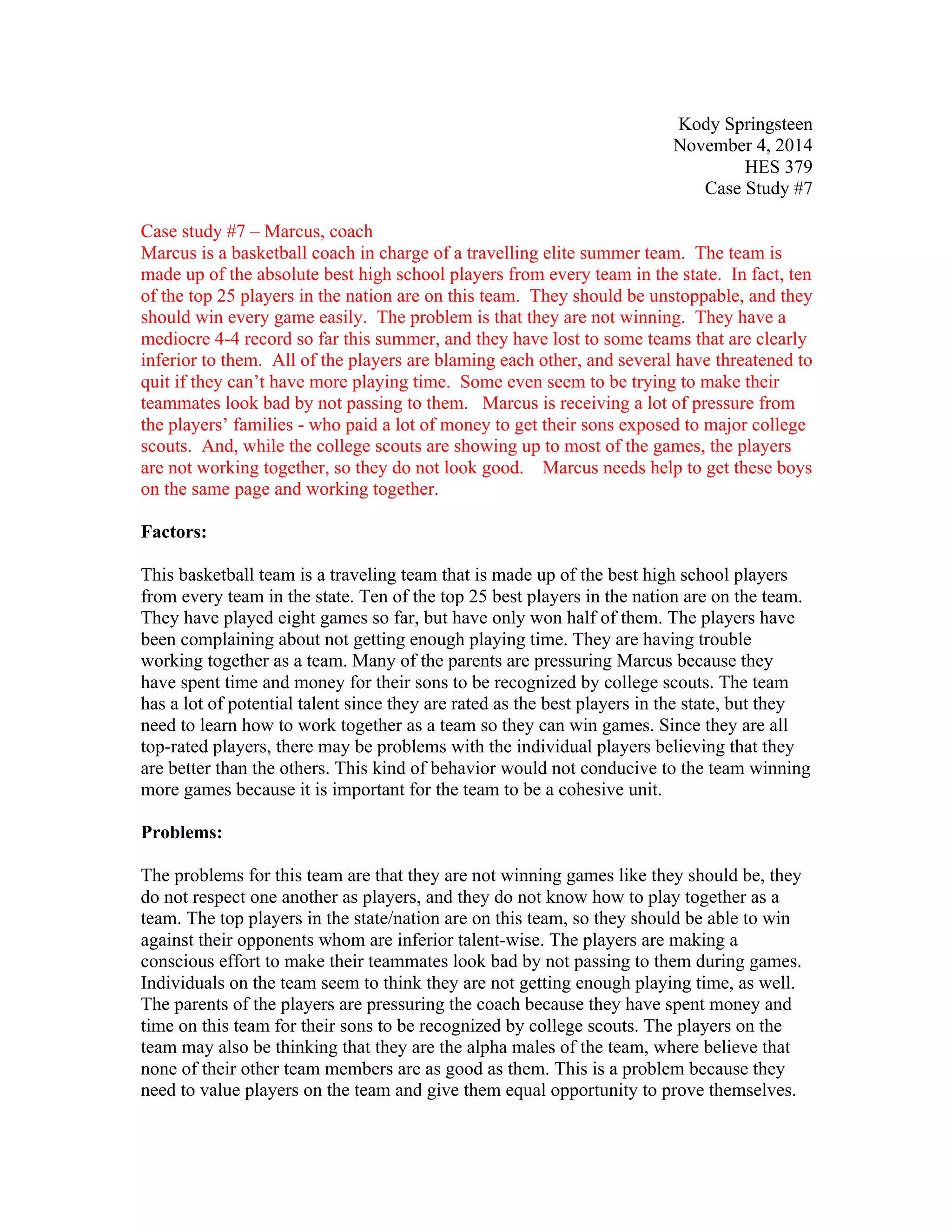 Sport's Psychology Case Study | PDF