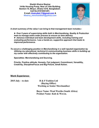 Resume of Sheikh Khairul Bashar | PDF