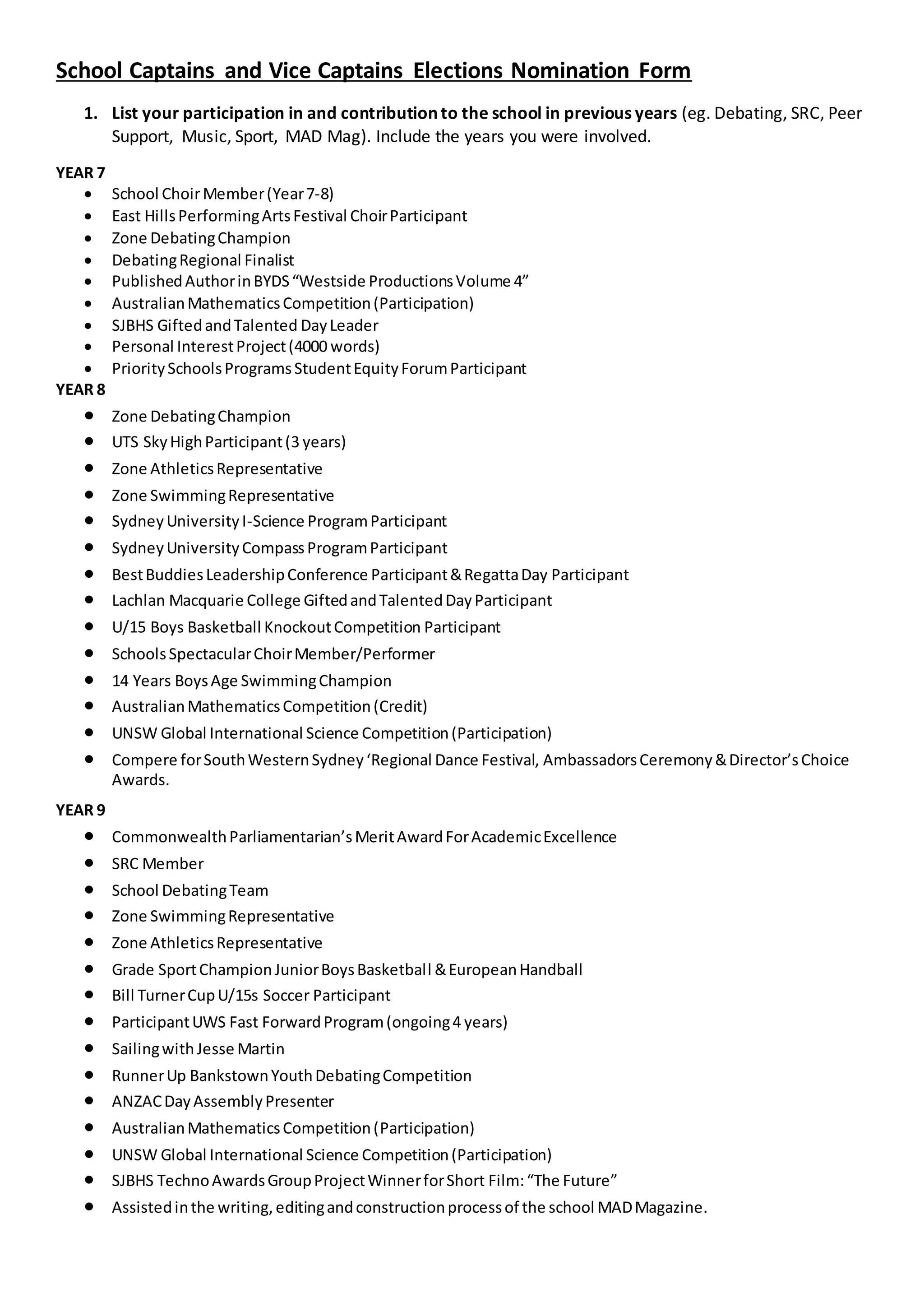Justin Whiting - School Captains and Vice Captains Elections Nomination ...