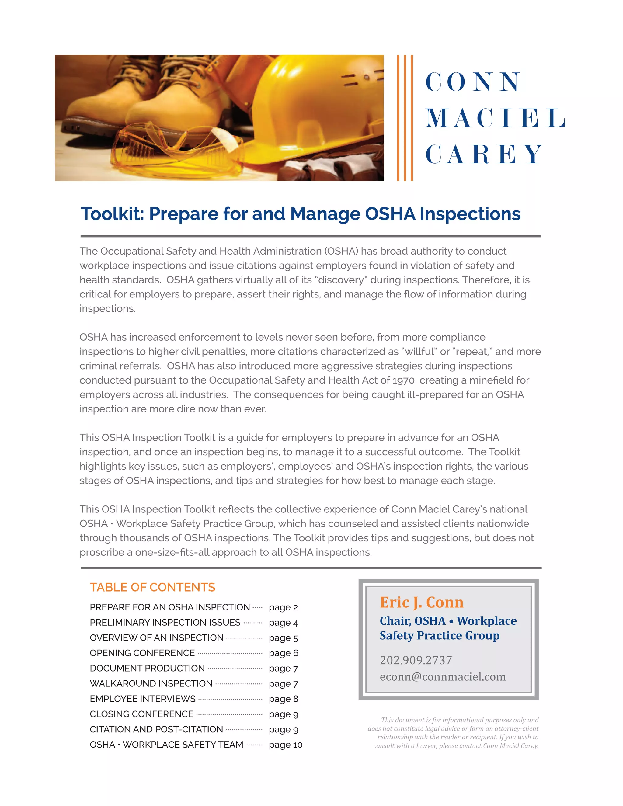 Conn Maciel - OSHA Inspection Toolkit | PDF