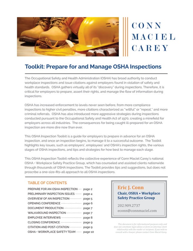Conn Maciel - OSHA Inspection Toolkit | PDF