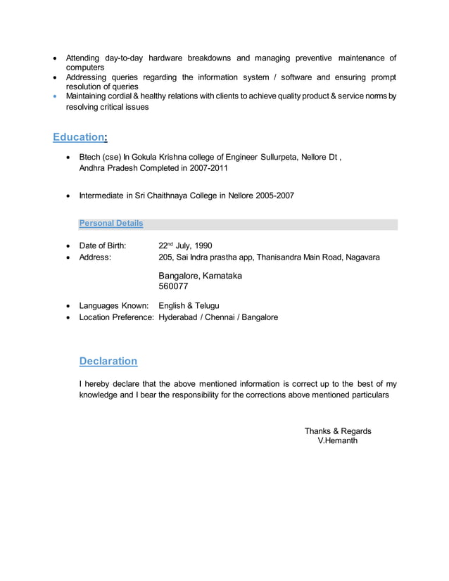 hemanth resume latest | PDF