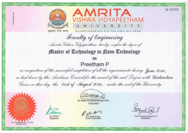 M.Tech degree certificates