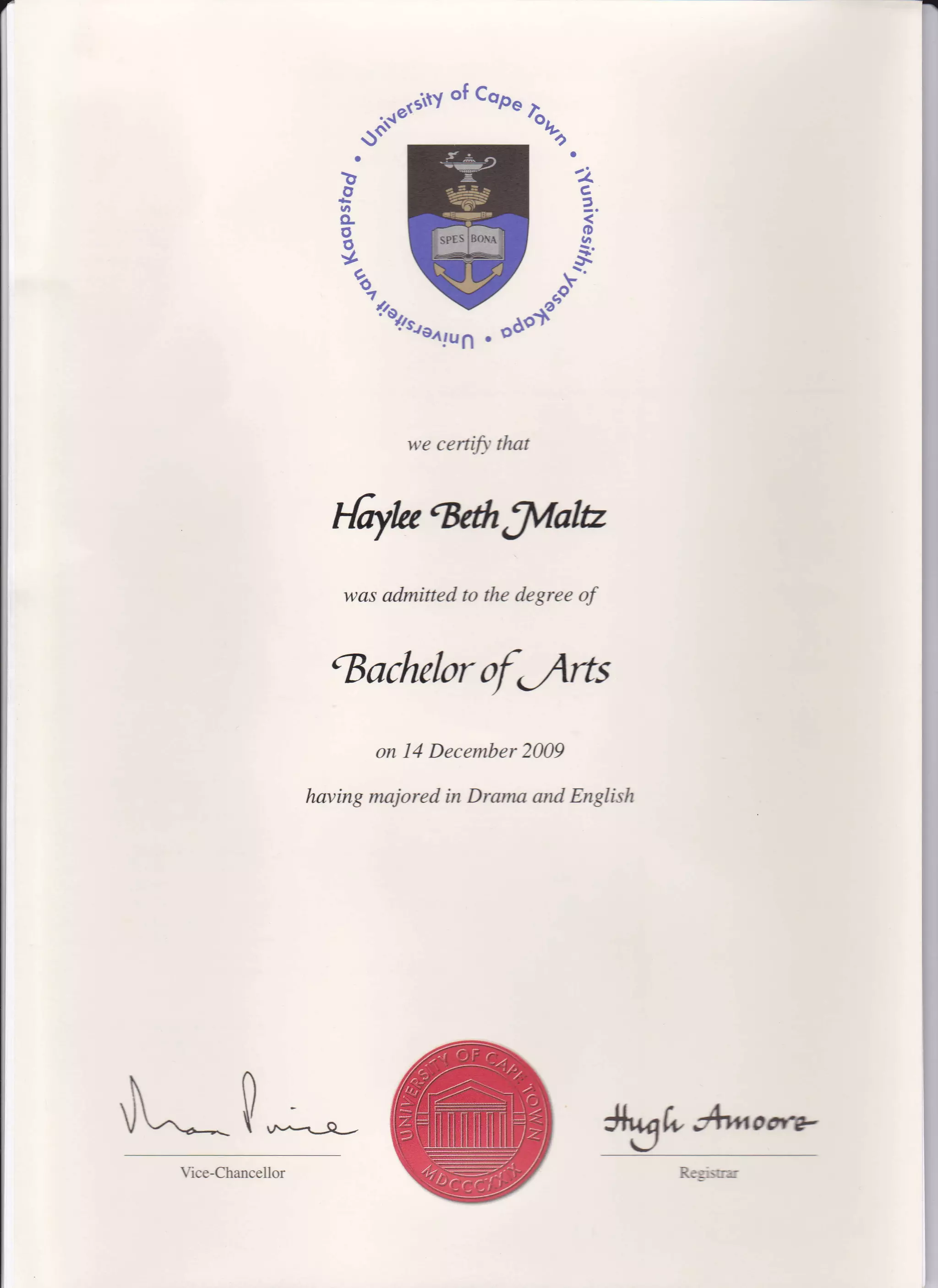 Bachelor of Arts Certificate | PDF