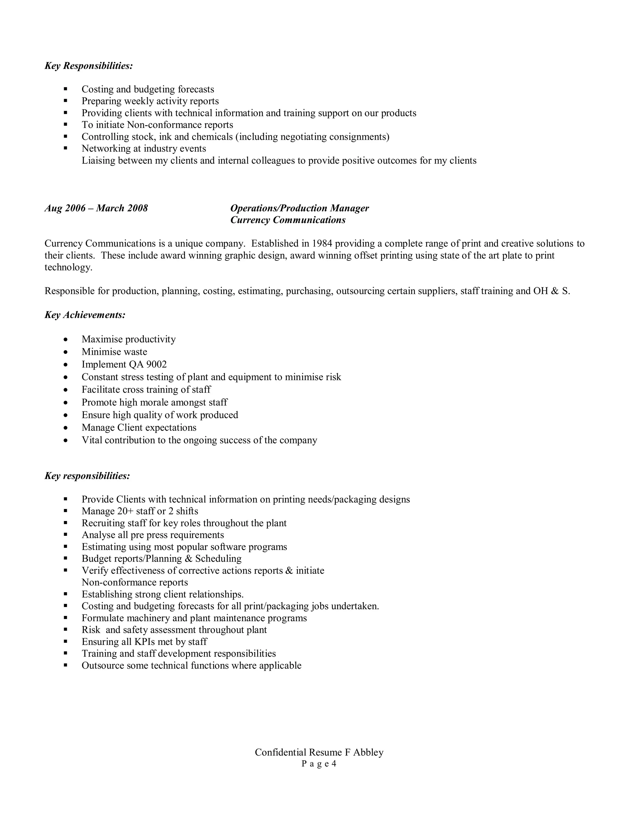 Frank Abbley CV August FINAL 2016 | PDF