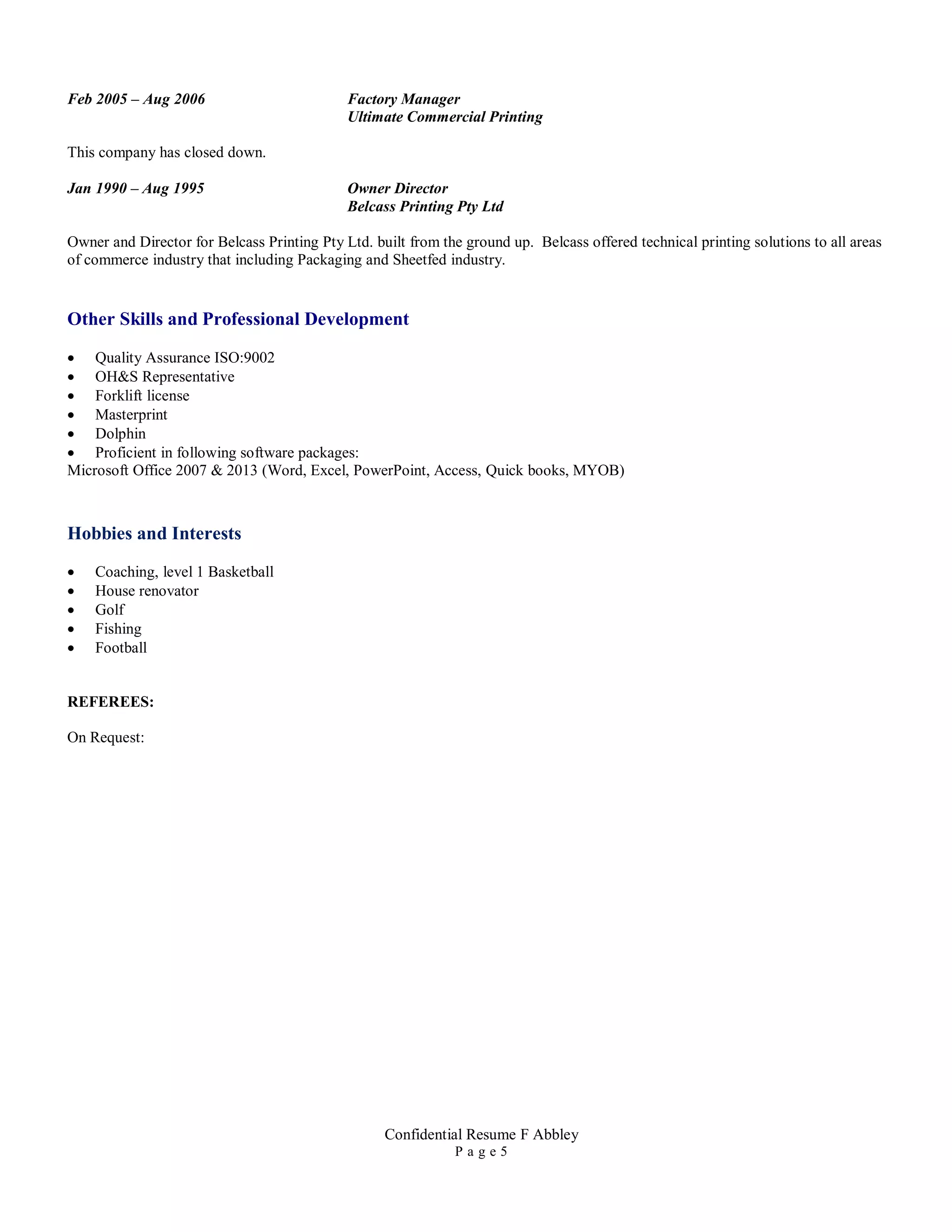 Frank Abbley CV August FINAL 2016 | PDF