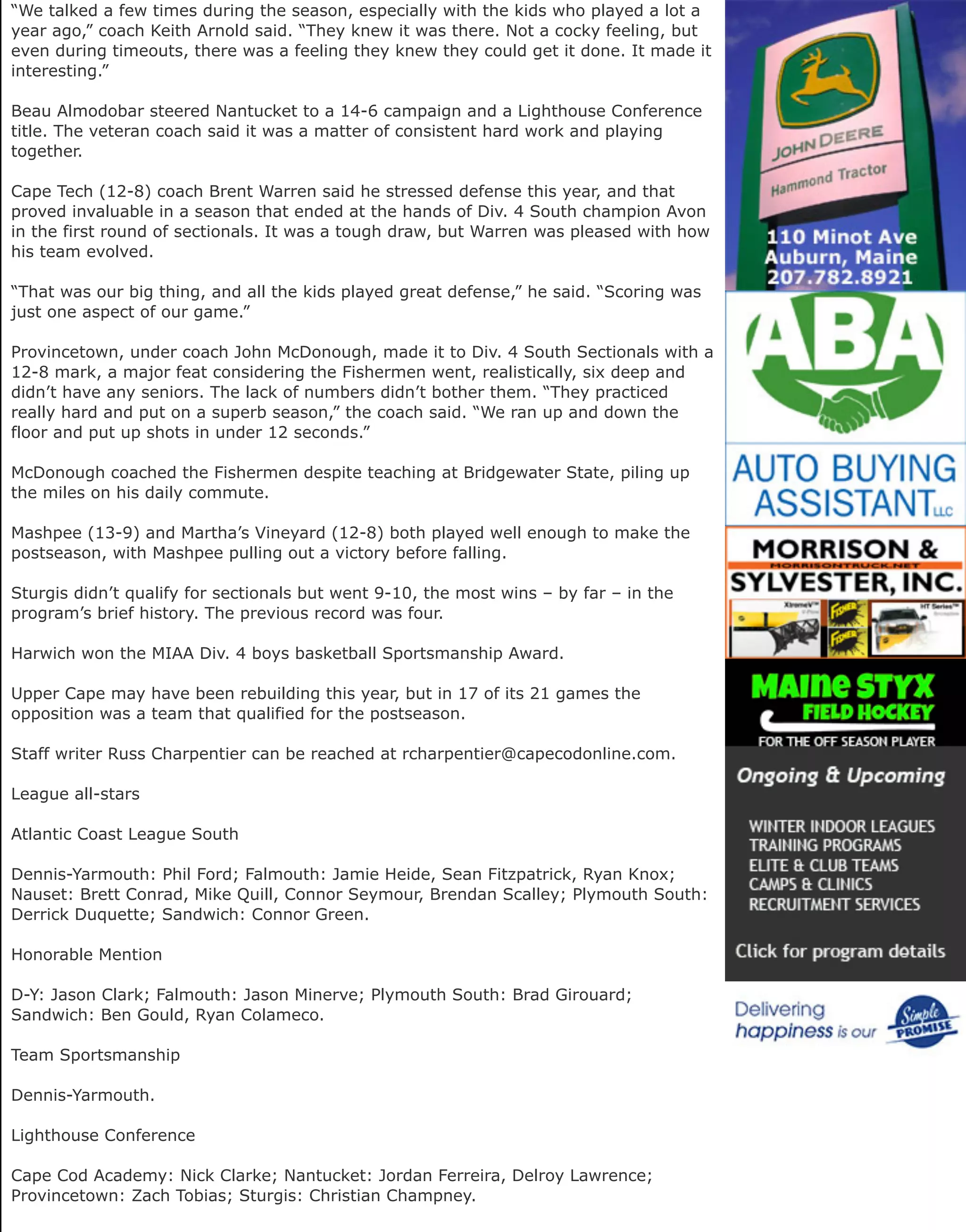 Winter '08: Boys Basketball - ( Cape Cod Times) | PDF