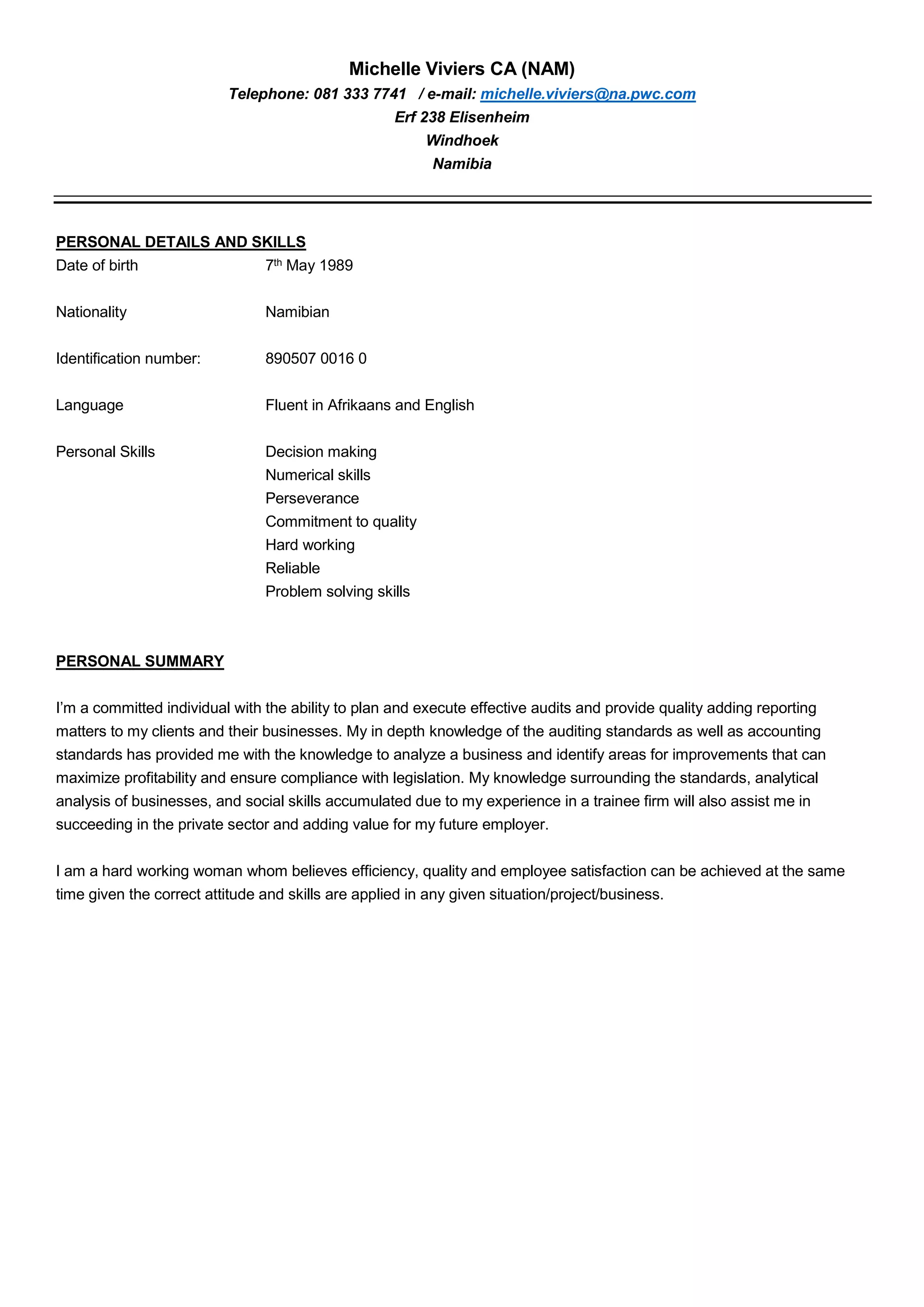 Michelle Viviers CV | PDF