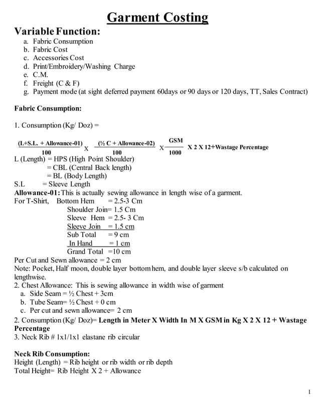 Garments Costing Method | DOCX | Needlework | Arts and Crafts