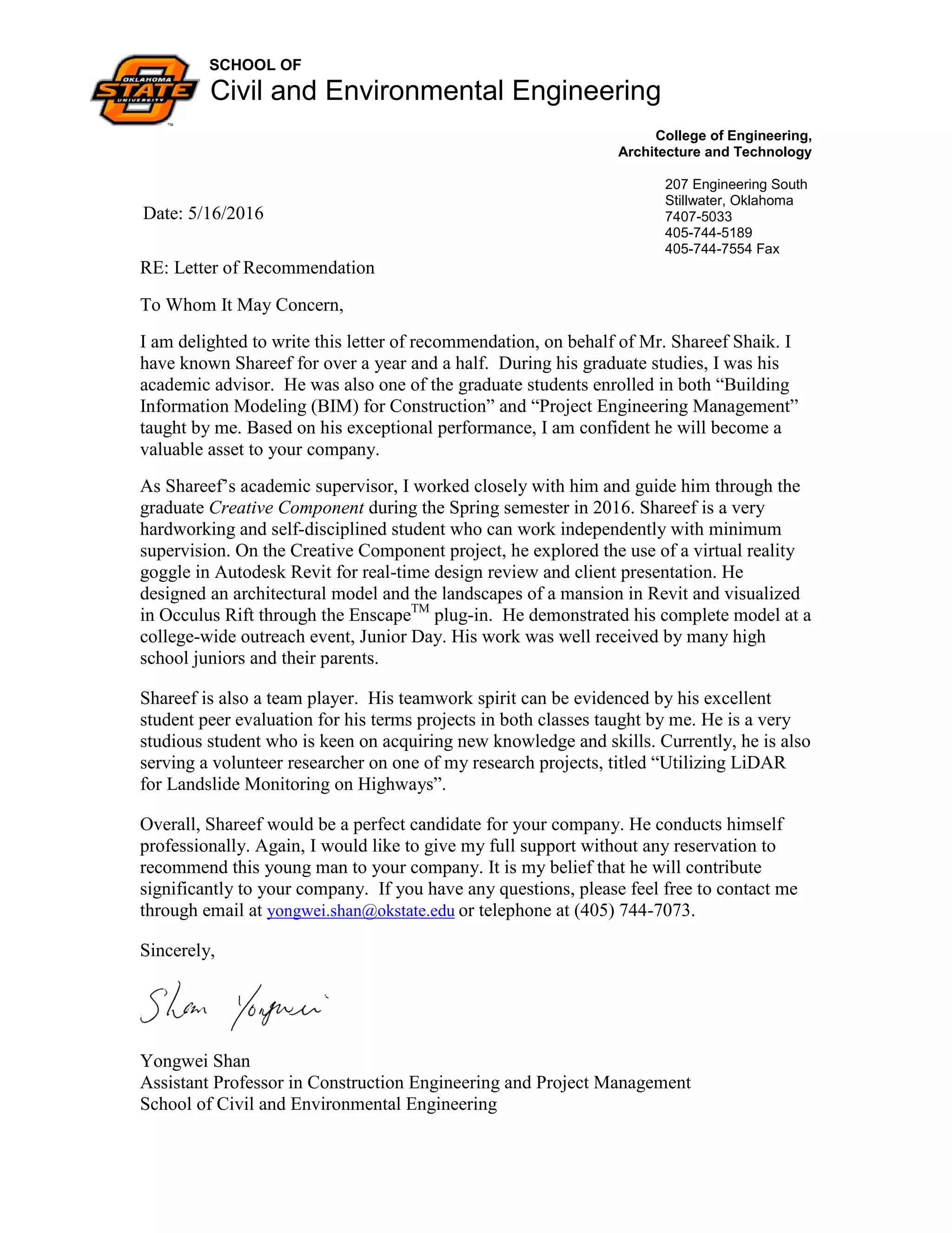 Shareef - Recommendation Letter | PDF