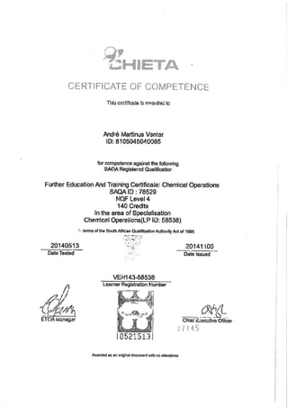 SAQA ID 78529 NQF Level 4 Chemical Operations | PDF
