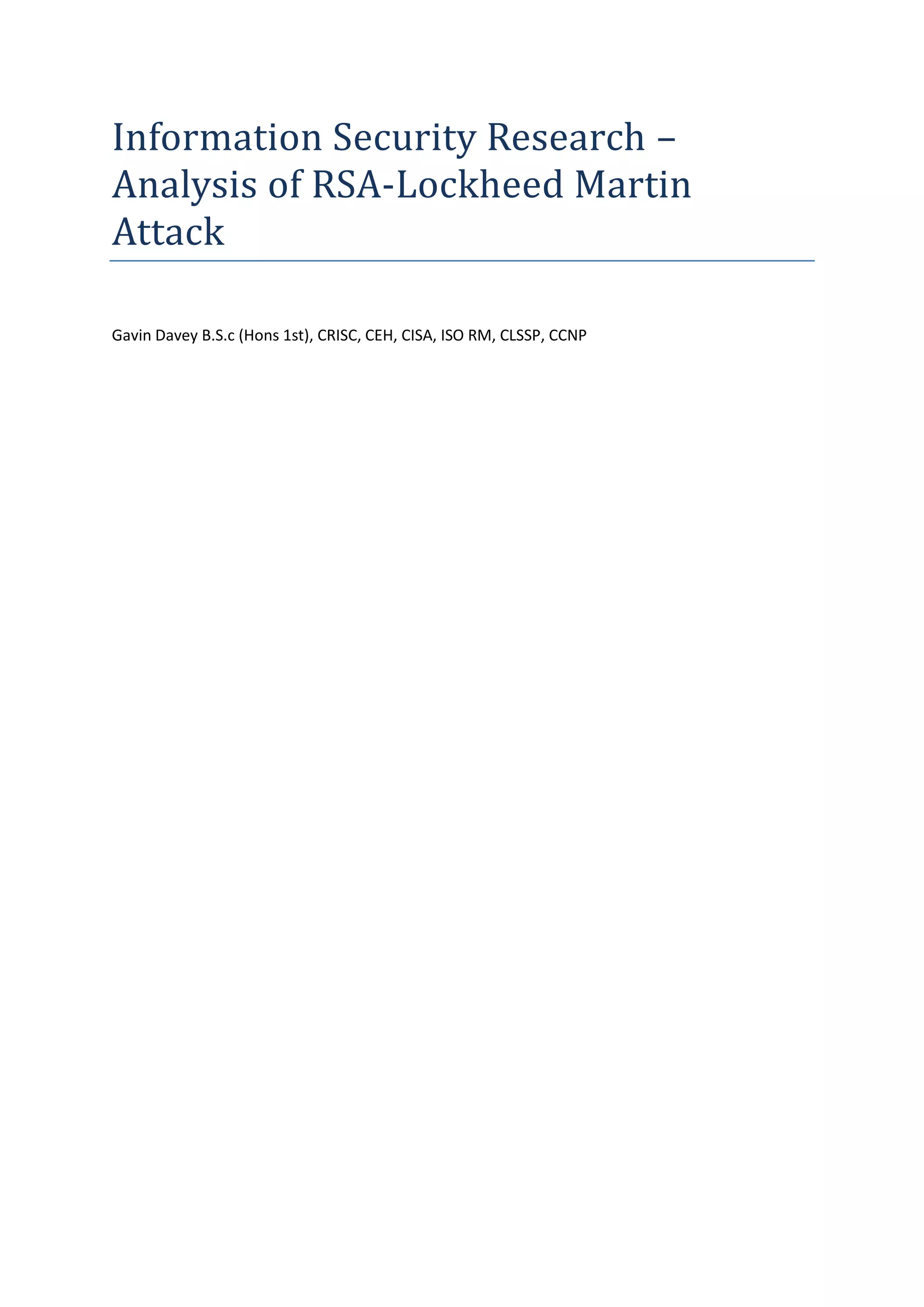 Analysis of RSA Lockheed Martin Attack | PDF