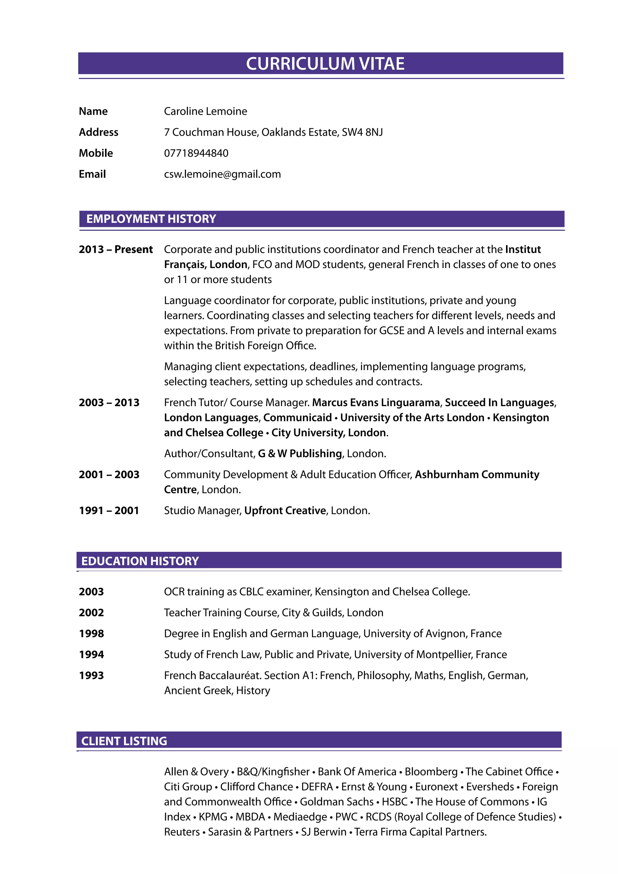 Caroline Lemoine CV | PDF