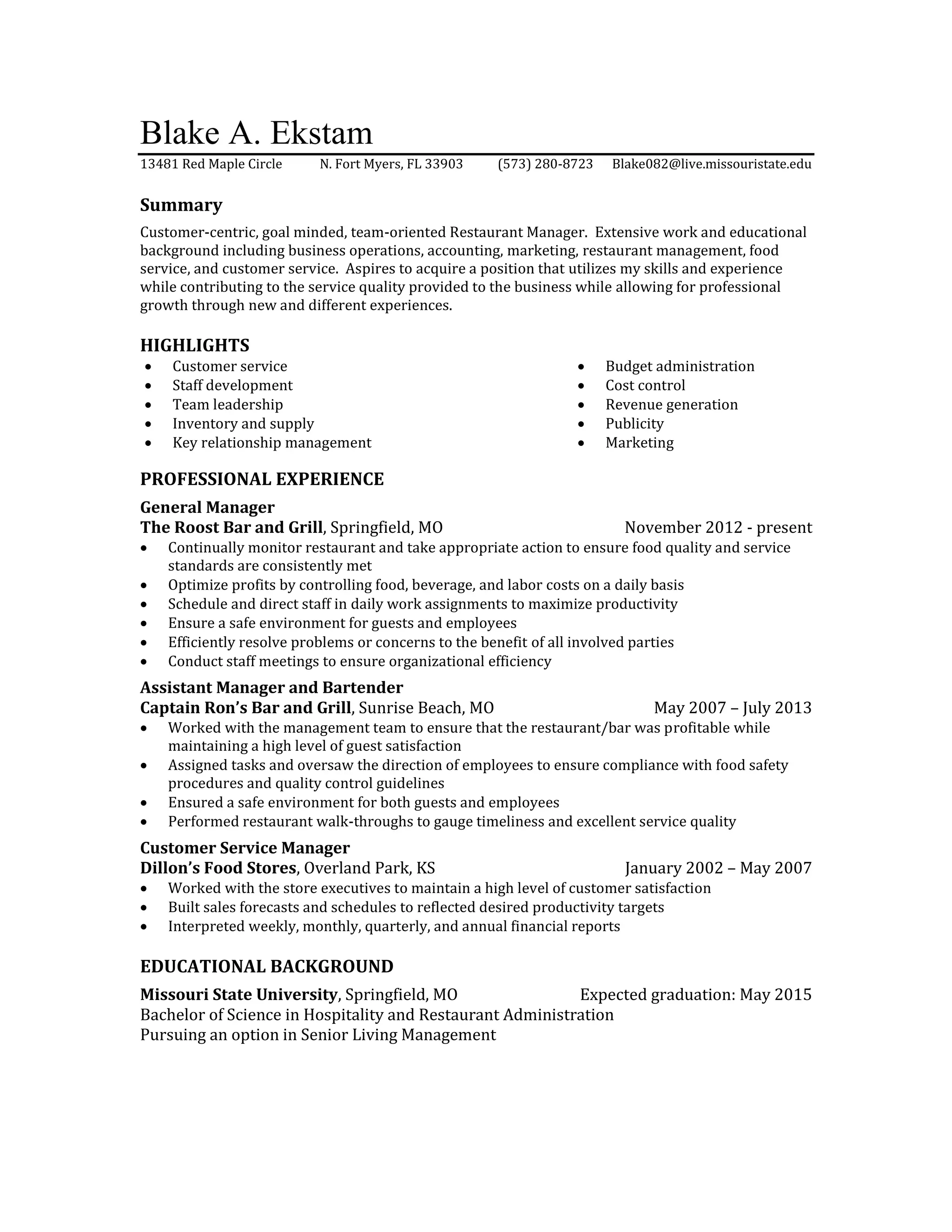 Blake Resume Updated July2014 | DOCX