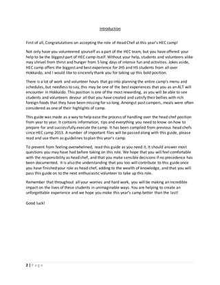 Head chef guide 2014 | DOCX | Cooking | Food & Drink