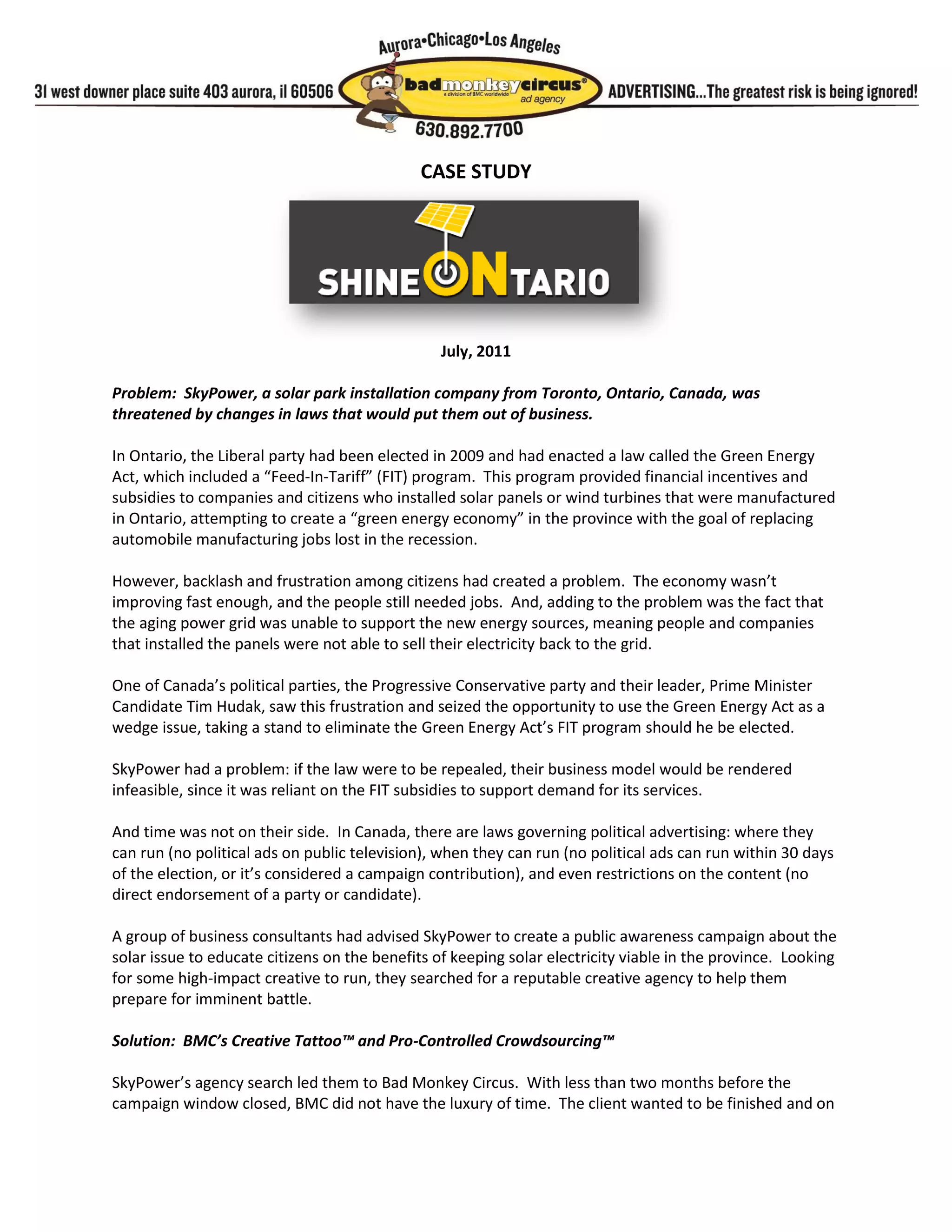 BMC Case Study ShineONtario 030113 | PDF