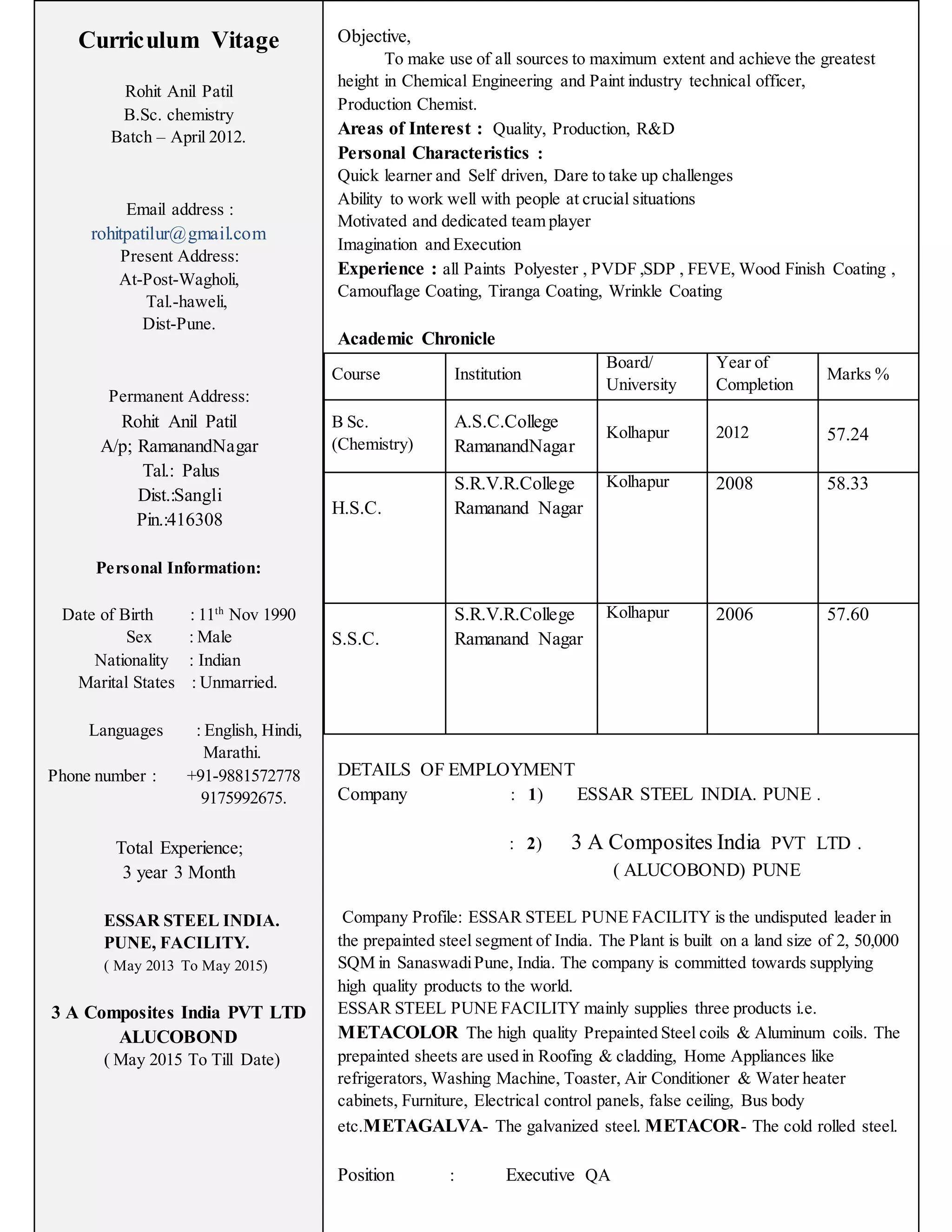 Rohit Patil CV 3A | PDF
