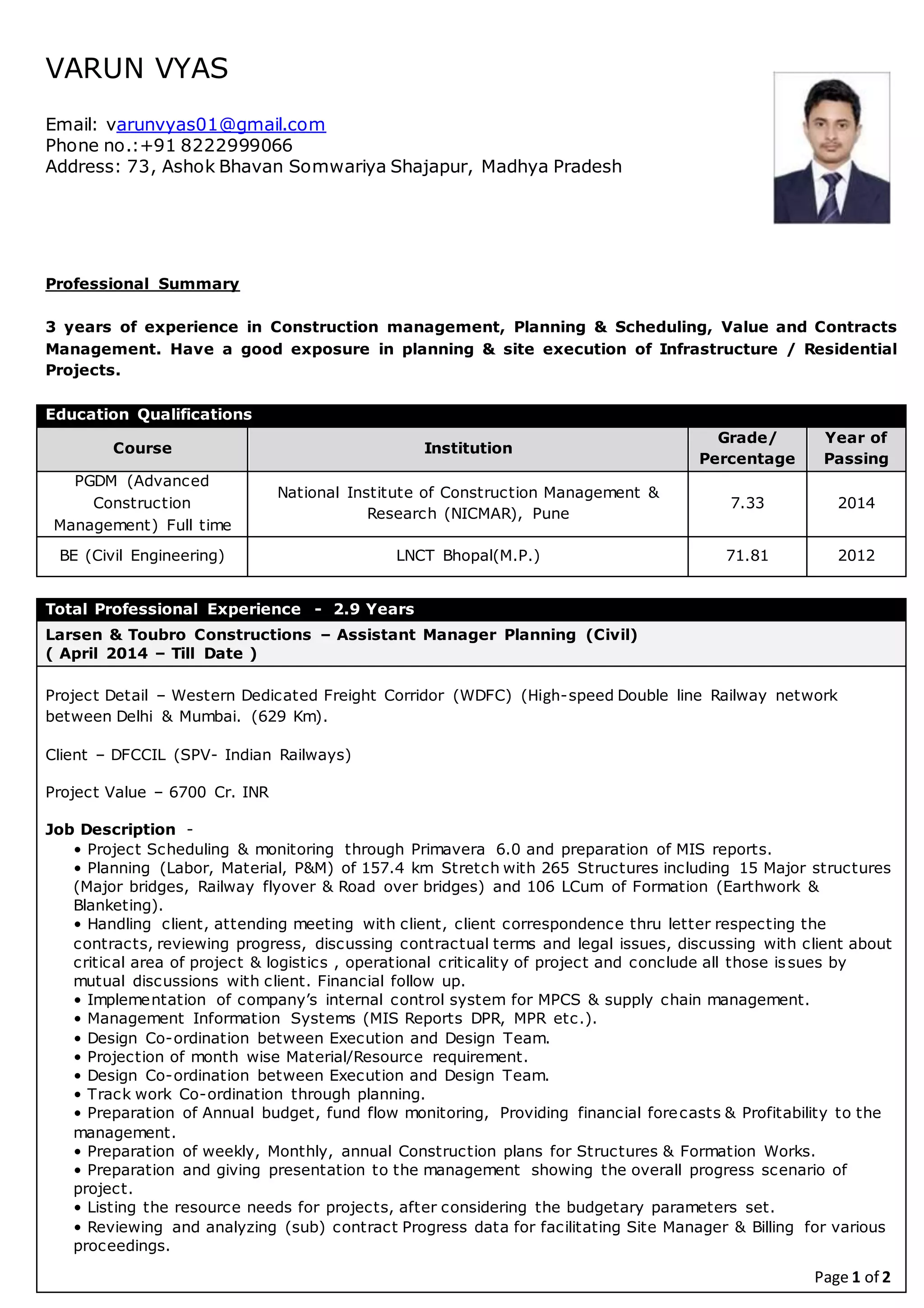 Varun Vyas - CV | DOCX | Civil Engineering Industry | Industries