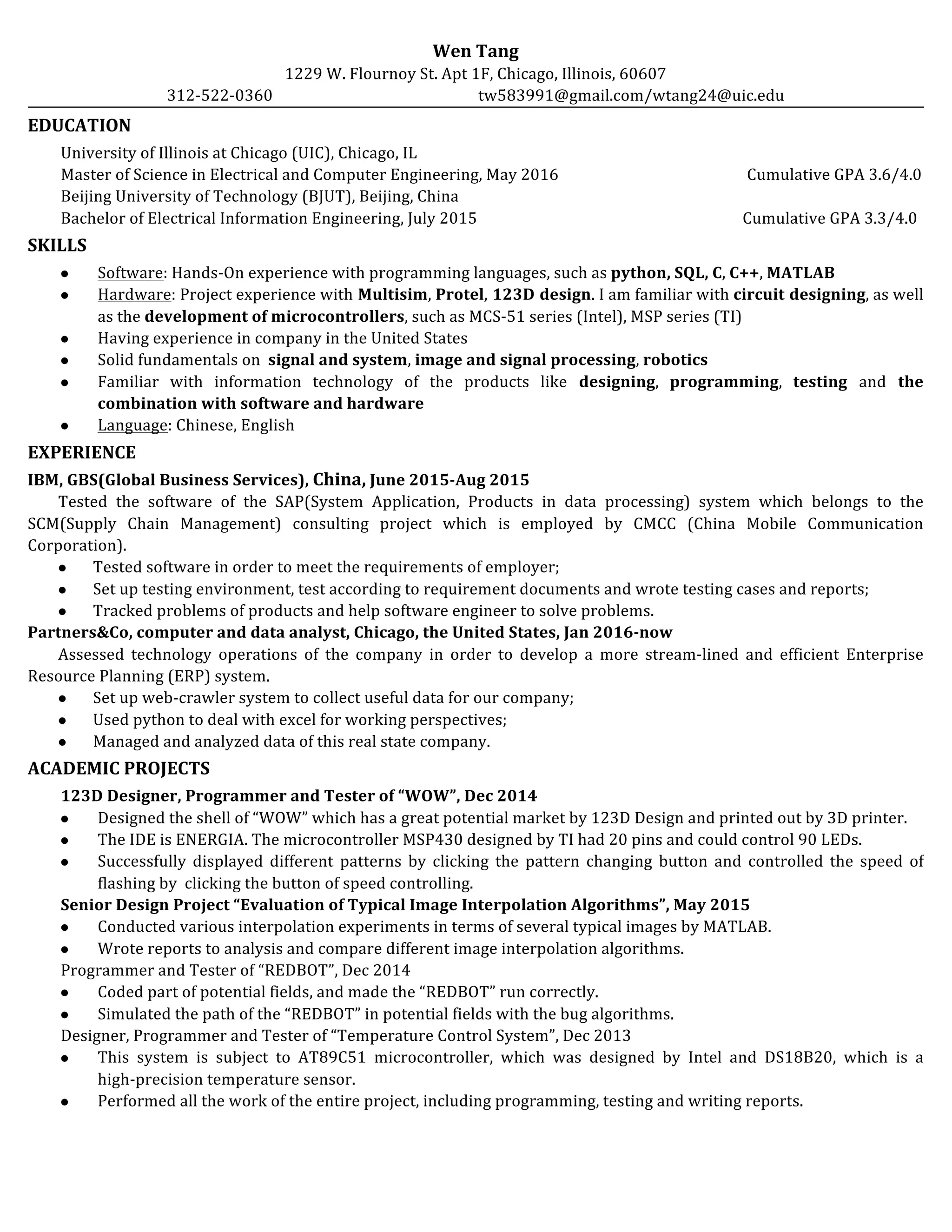 Wen Tang resume~ | PDF