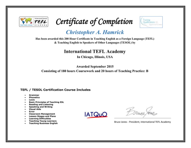Hamrick, Christopher - TEFL Certificate | PPT