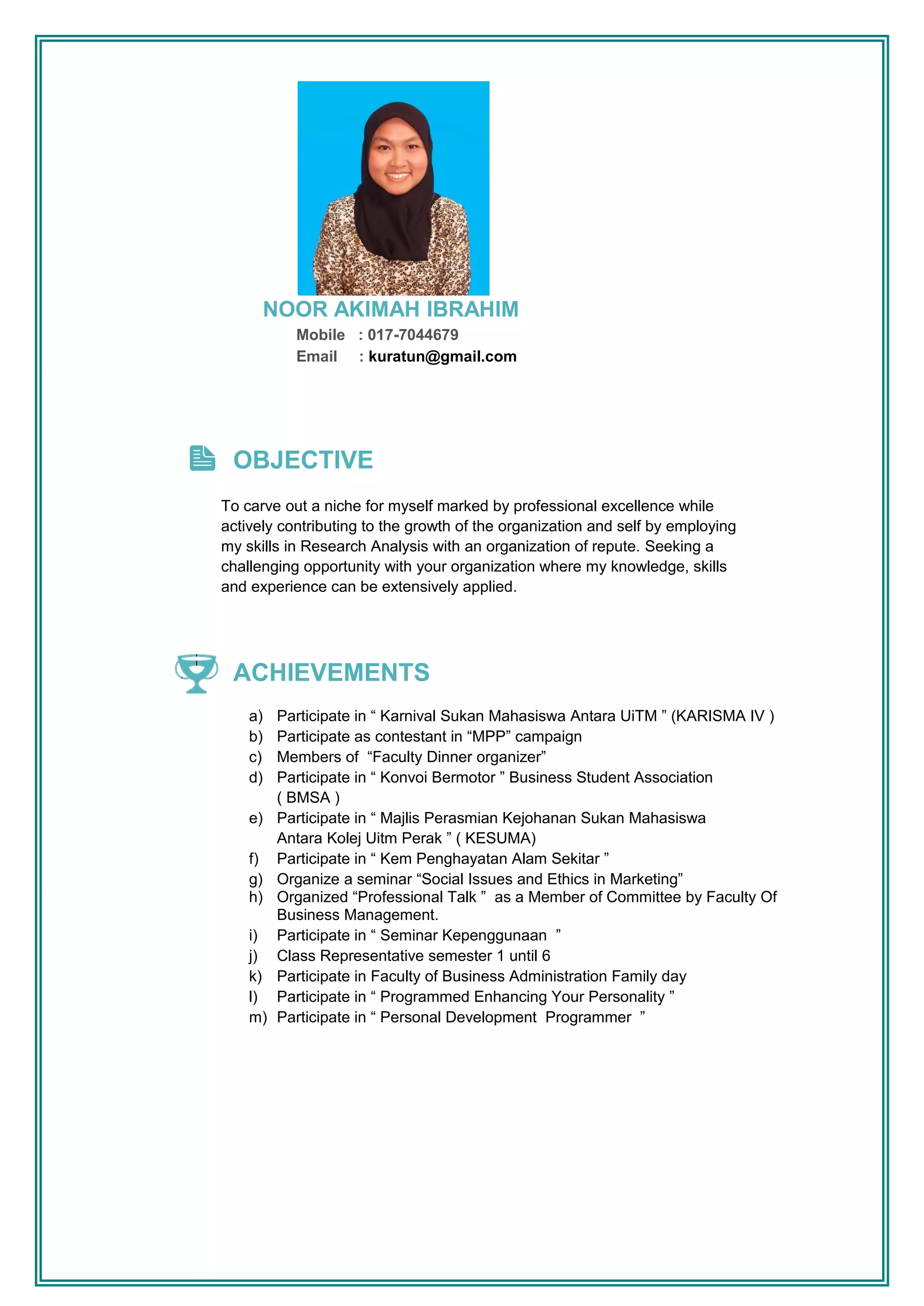 Noor Akimah Resume 2015 | PDF