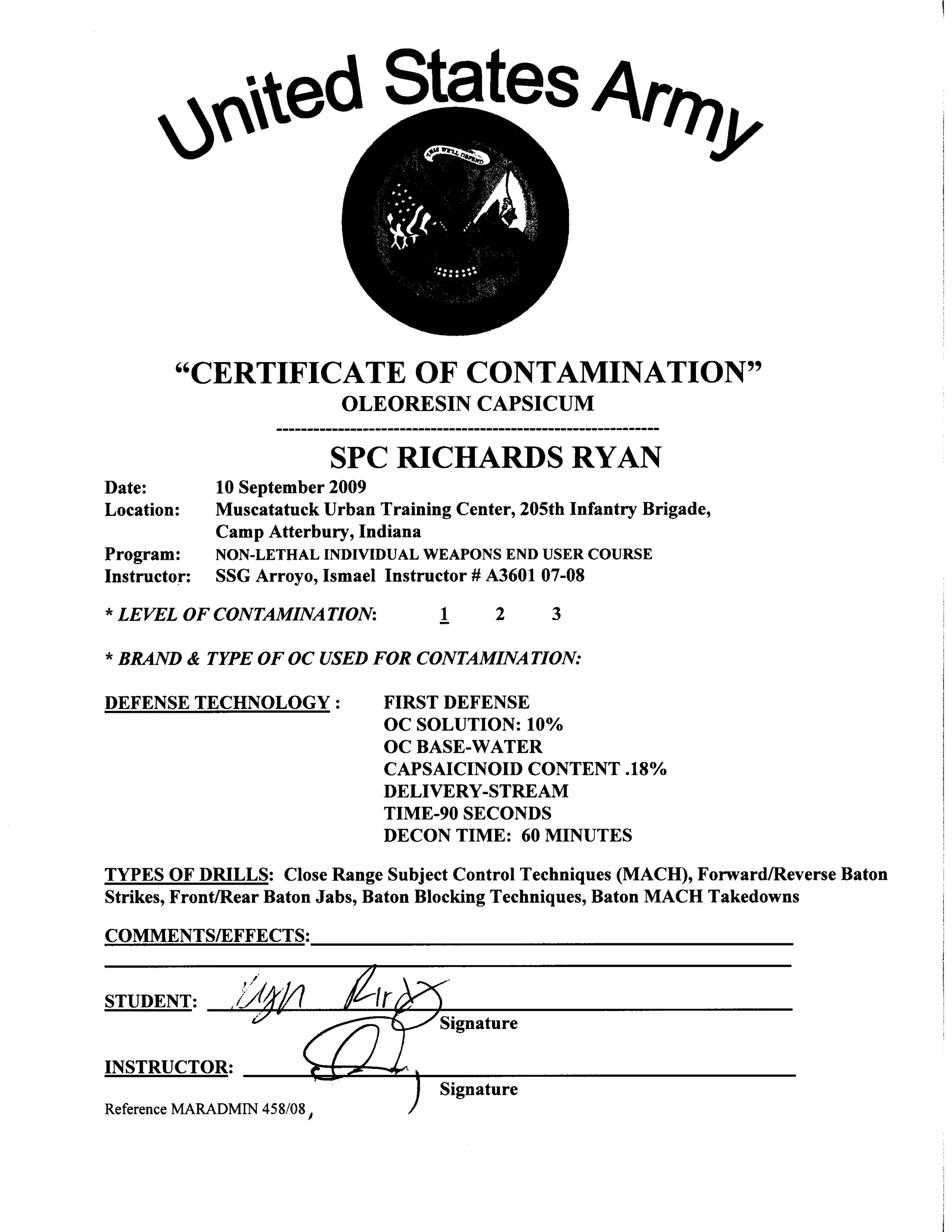 Richards Non-Lethal Weapons Cerificate | PDF