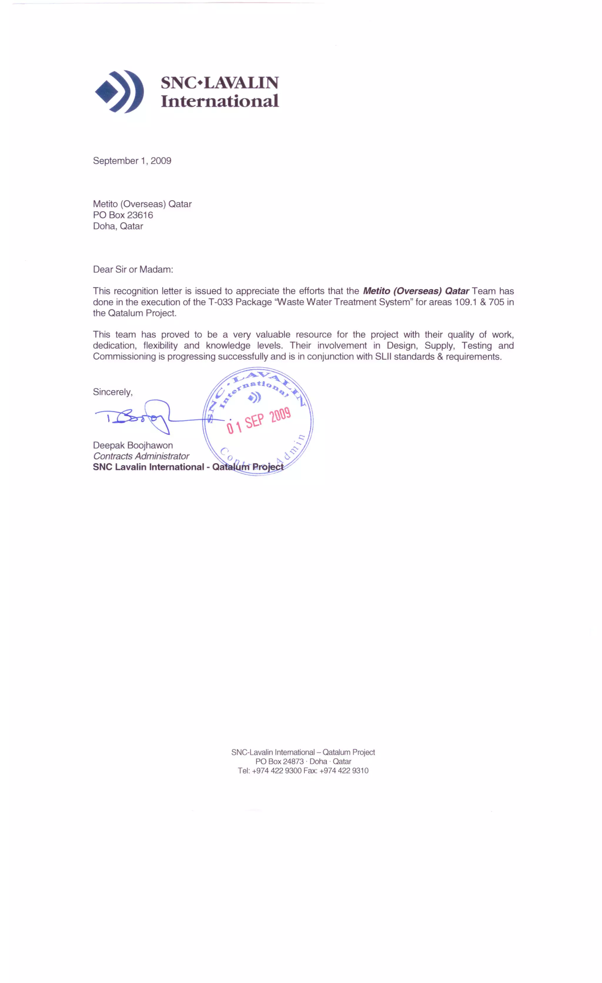 Recognition Letter from SNC | PDF