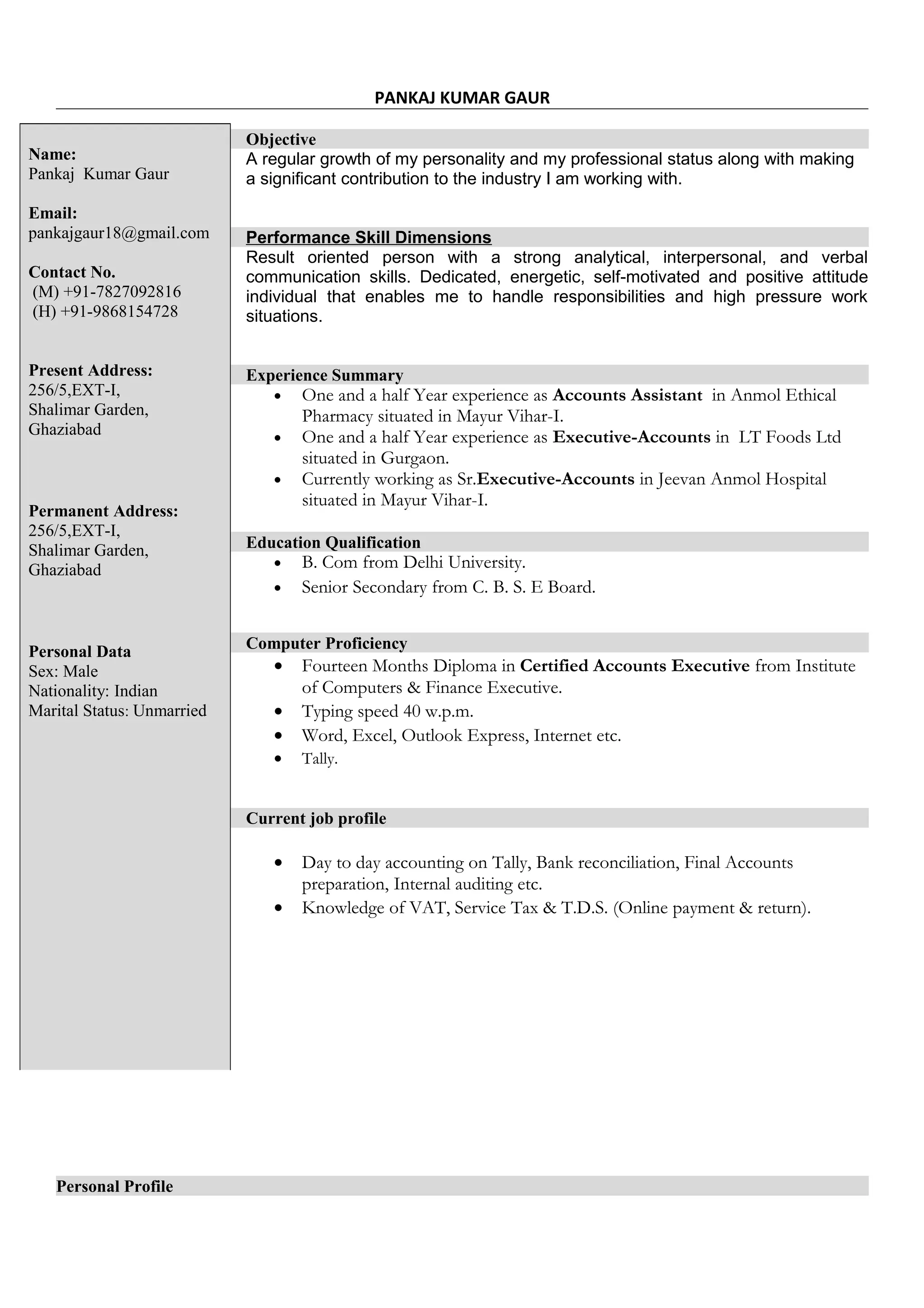 Resume-PANKAJ | DOC | Career Planning | Careers