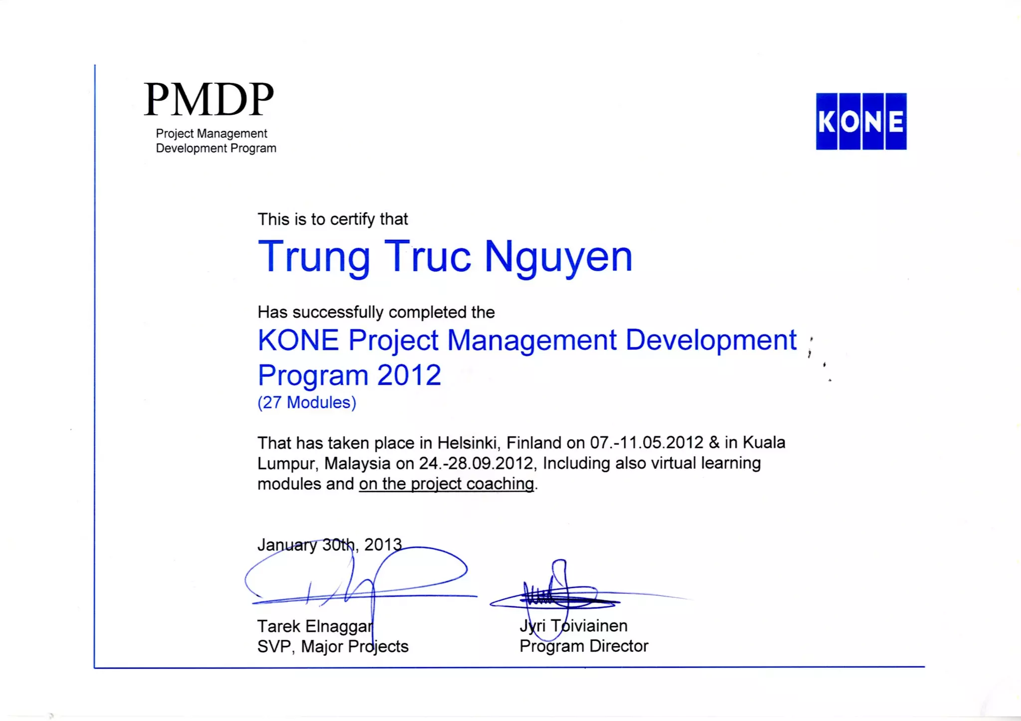 Cetificate in Project Management-Phinland KONE008 | PDF