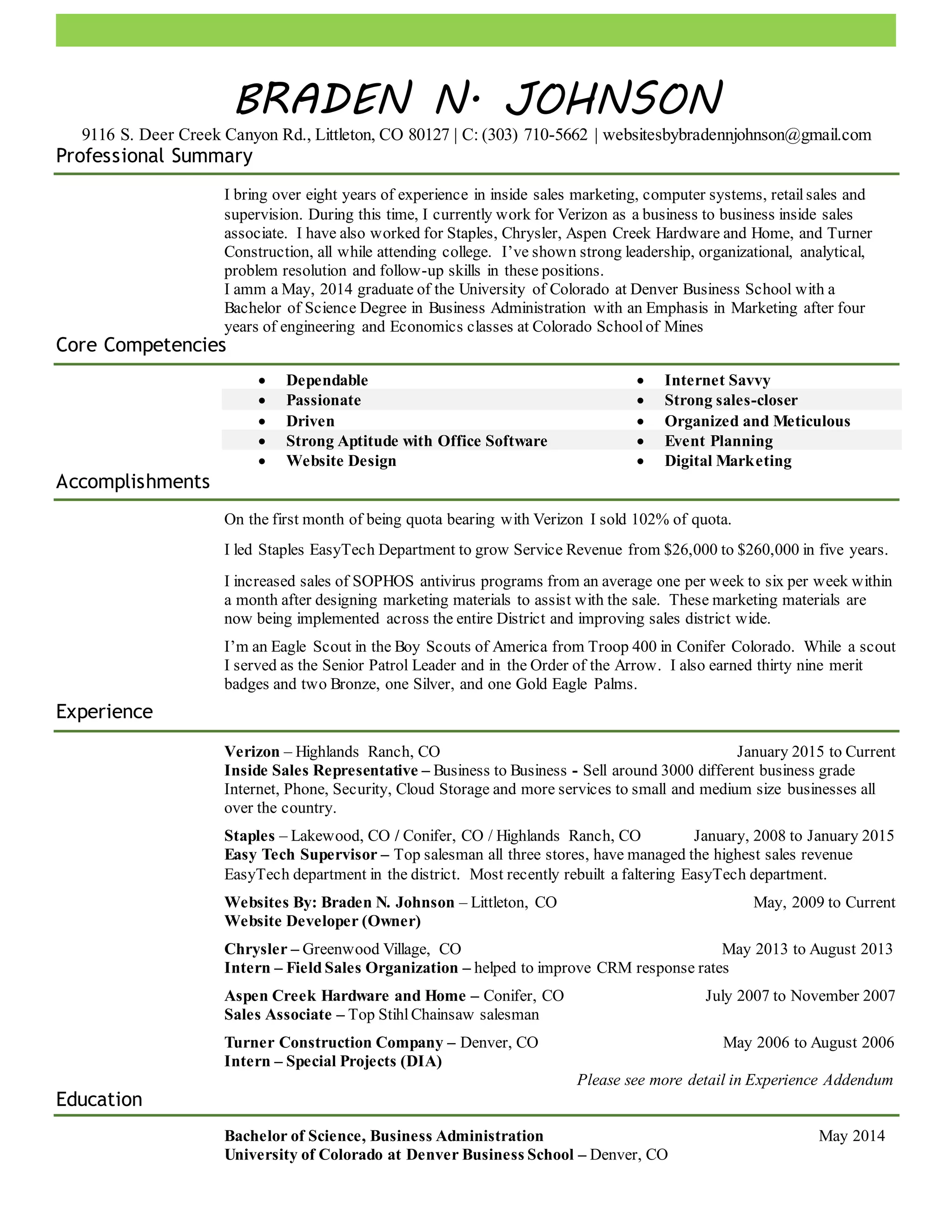 Braden Johnson Resume - August 2015 | DOCX