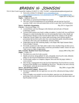 Braden Johnson Resume - August 2015 | DOCX