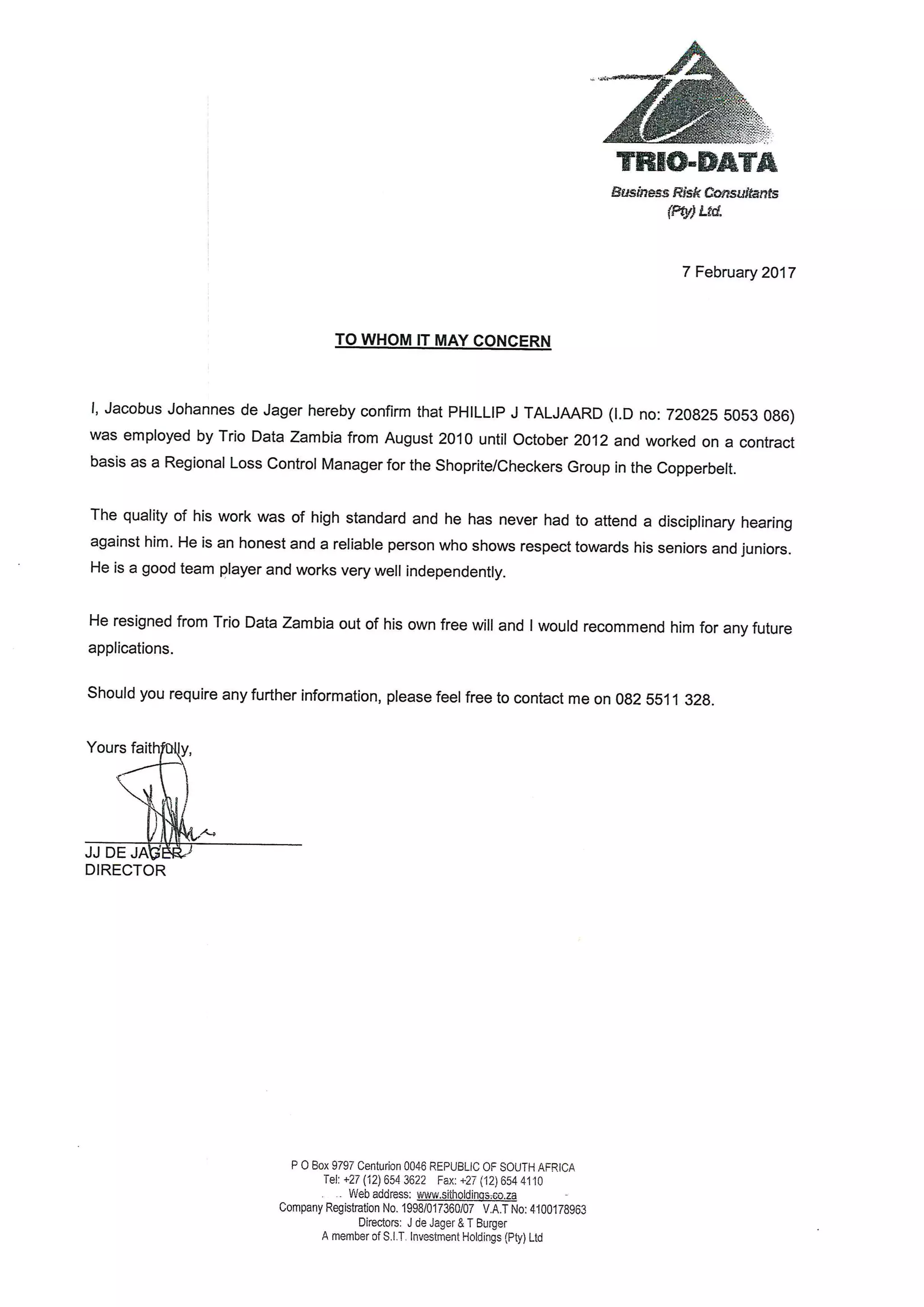 Reference letter Trio data | PDF