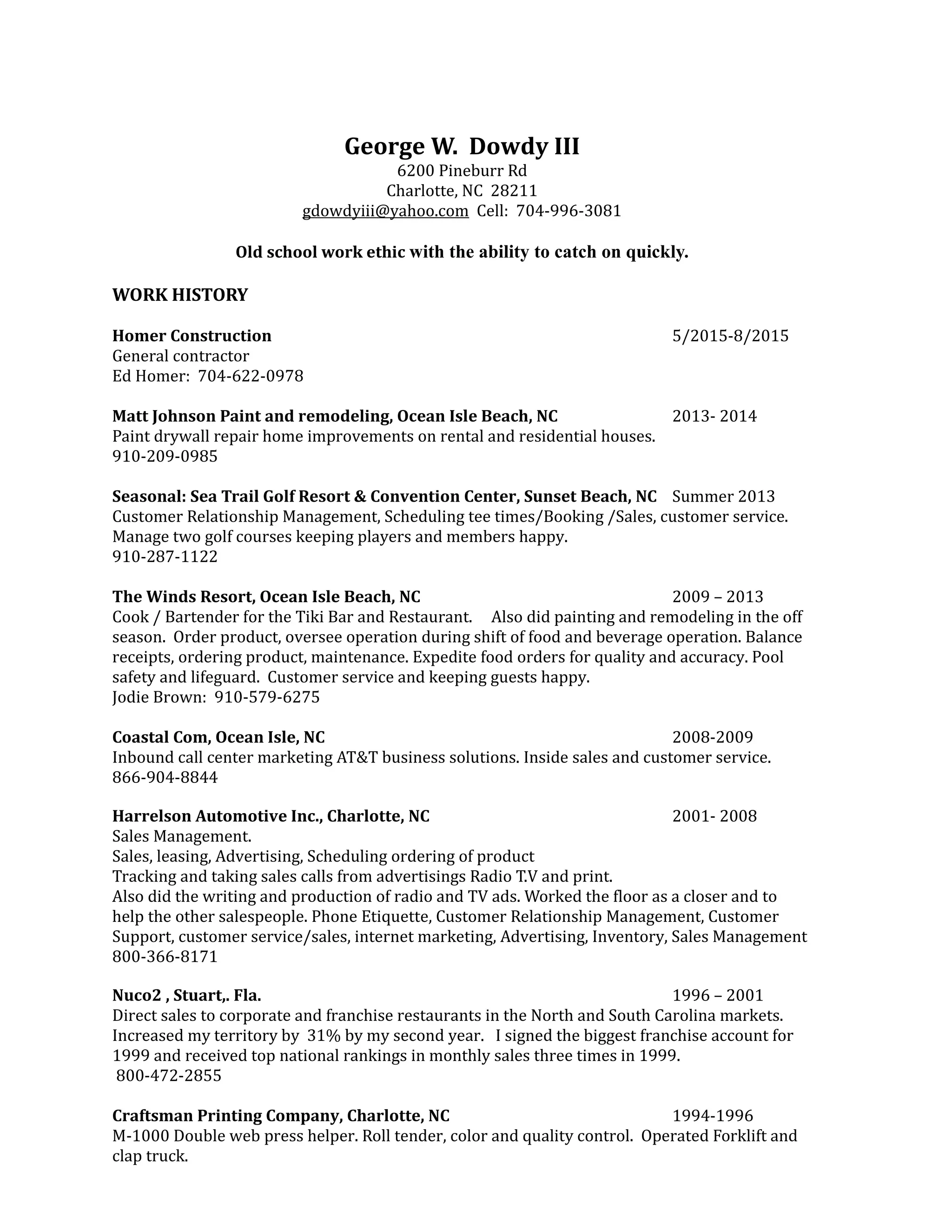 George Dowdy Resume 2017 | PDF