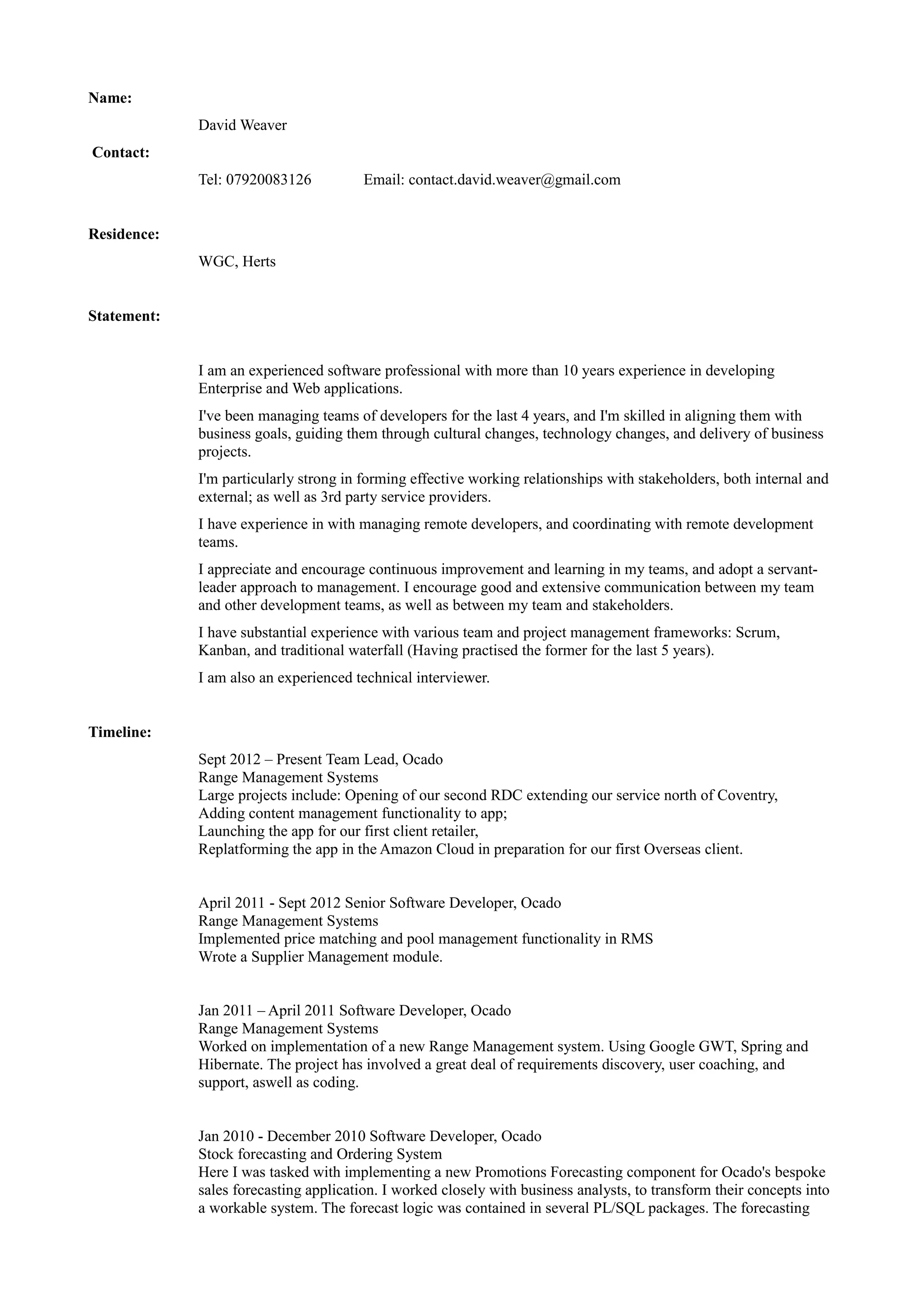 David Weaver CV | DOC