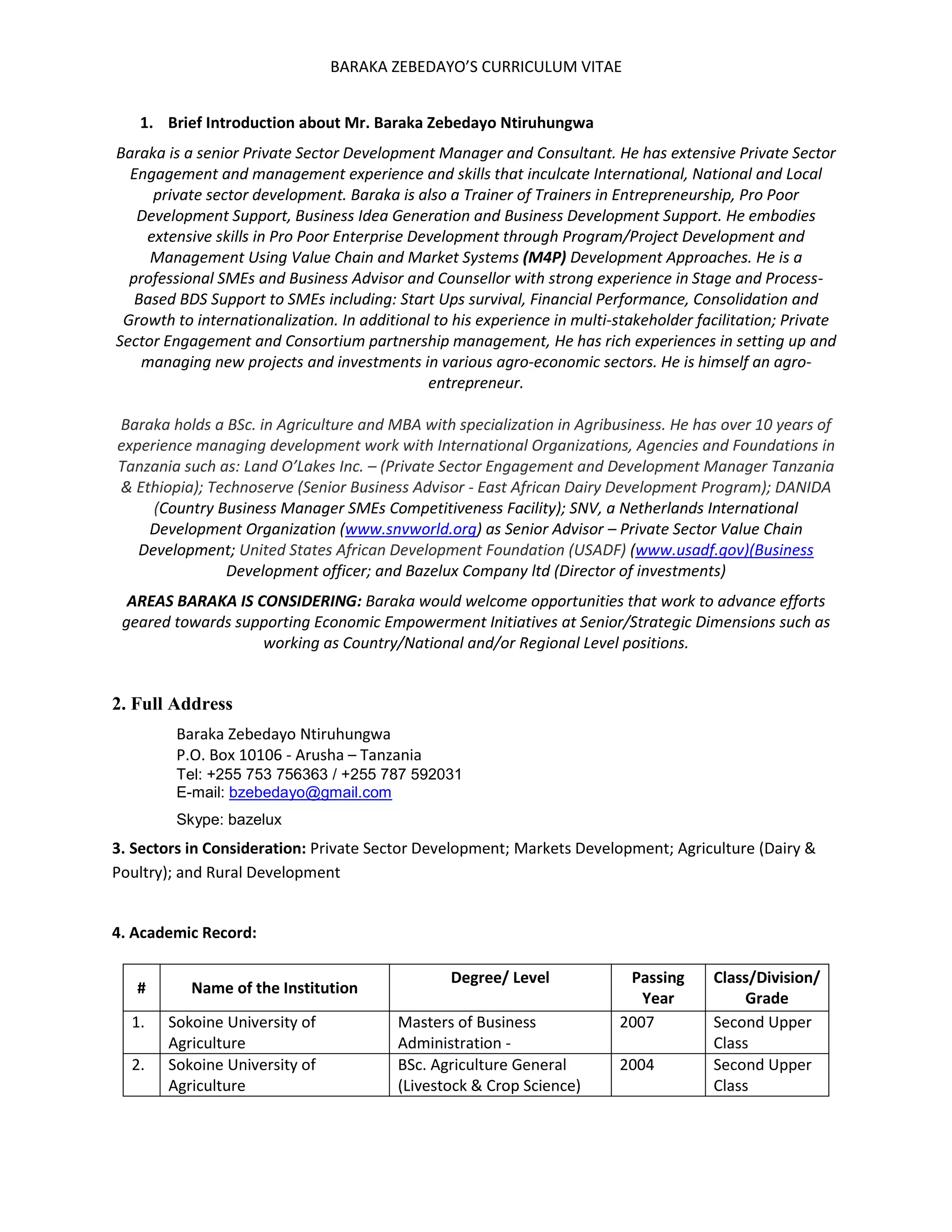 BARAKA ZEBEDAYO -CV - Updated-PDF | PDF