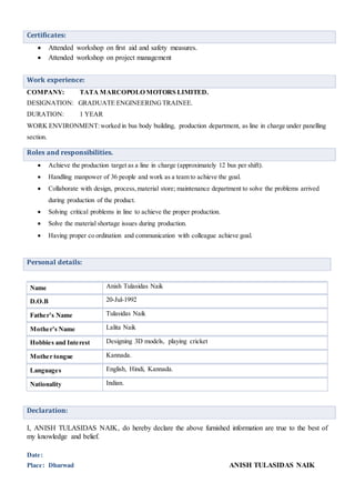 2015 resume anish | DOCX