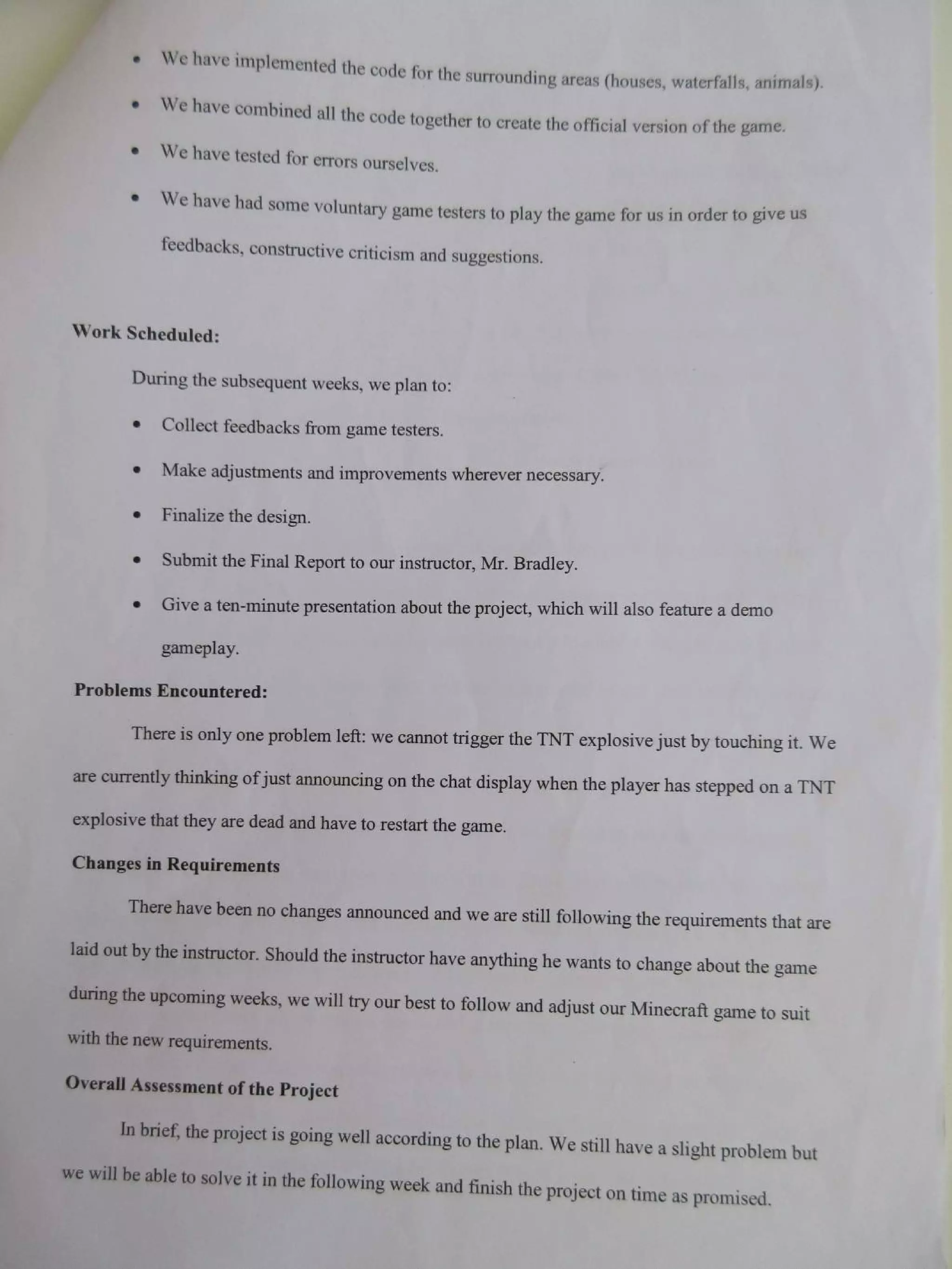 Progress Report Minecraft | PDF