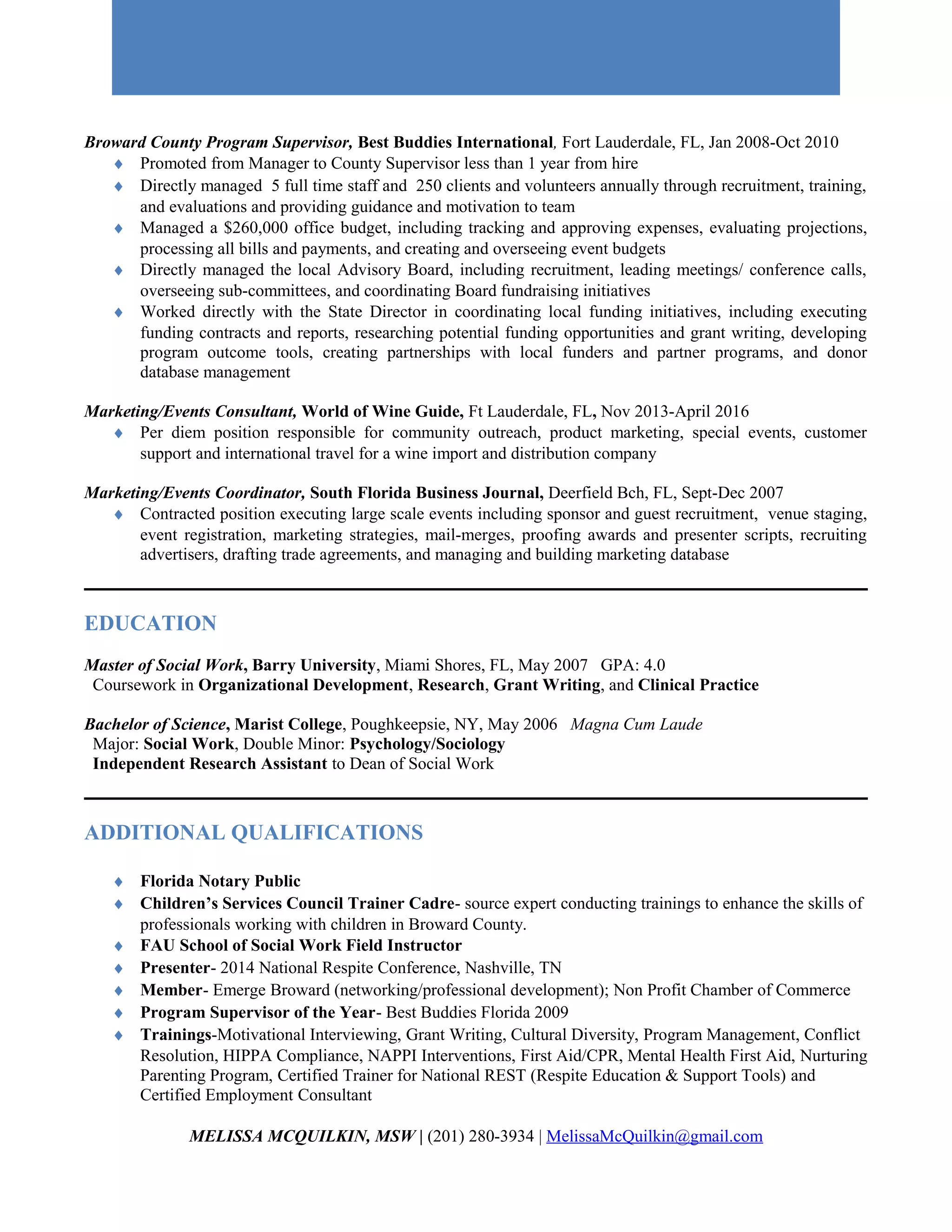 Resume- Melissa McQuilkin, MSW | DOC
