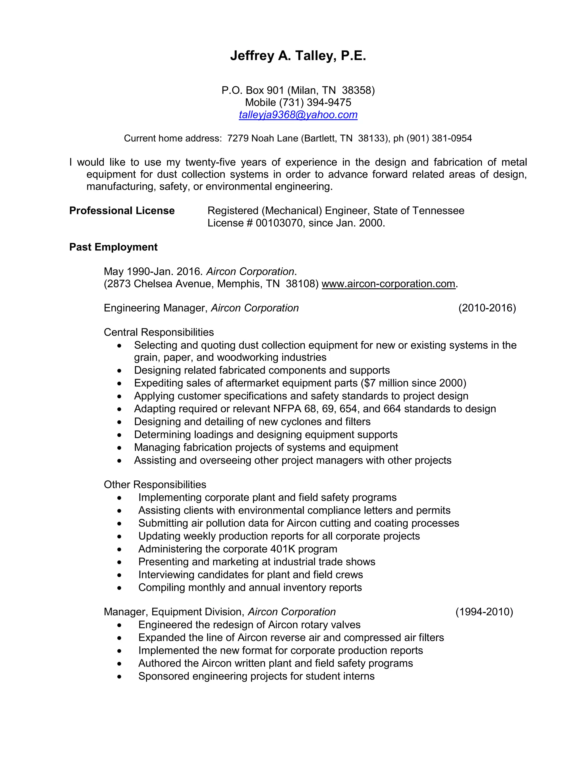 Jeffrey A Talley (Resume-04-2016) | PDF