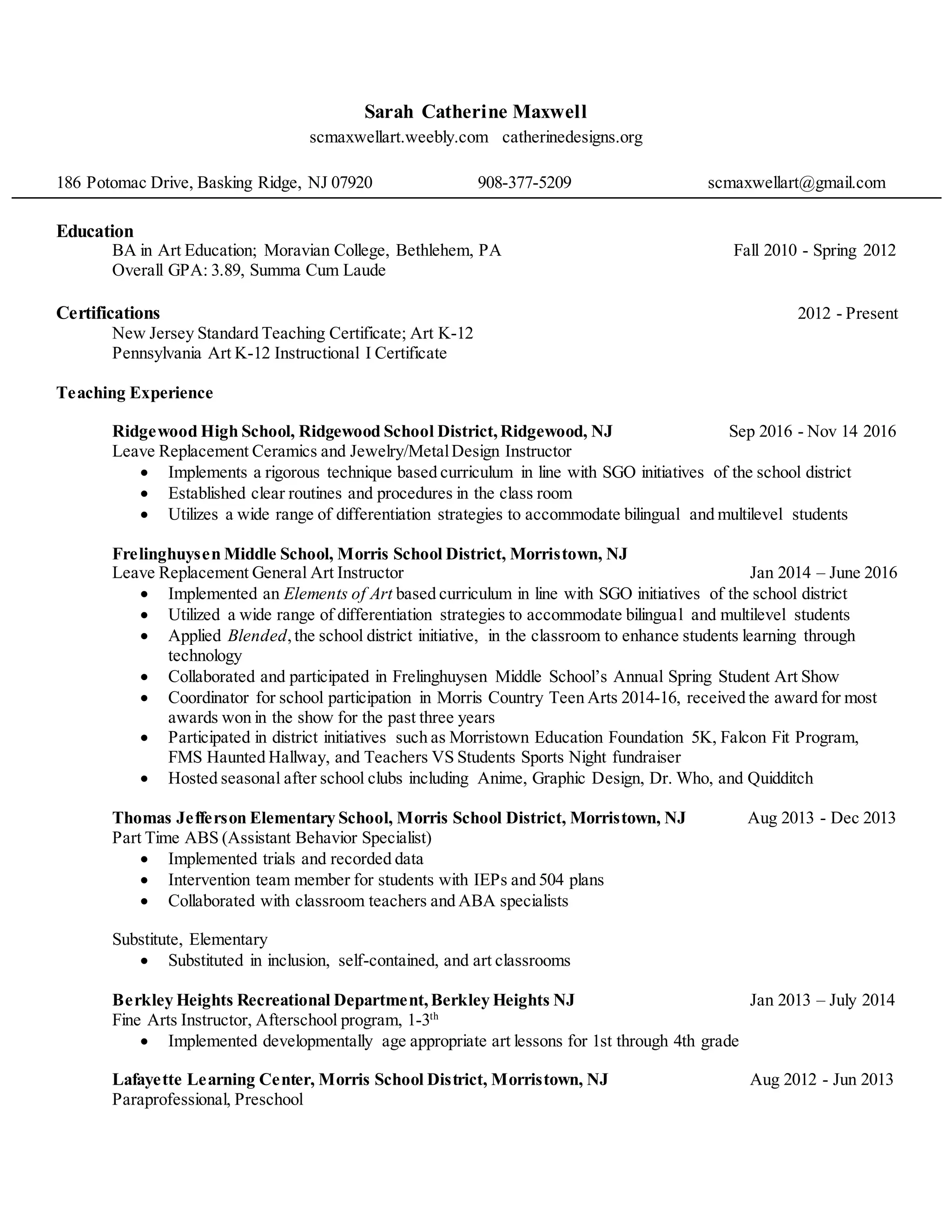 Maxwell Education Resume 2016 | PDF